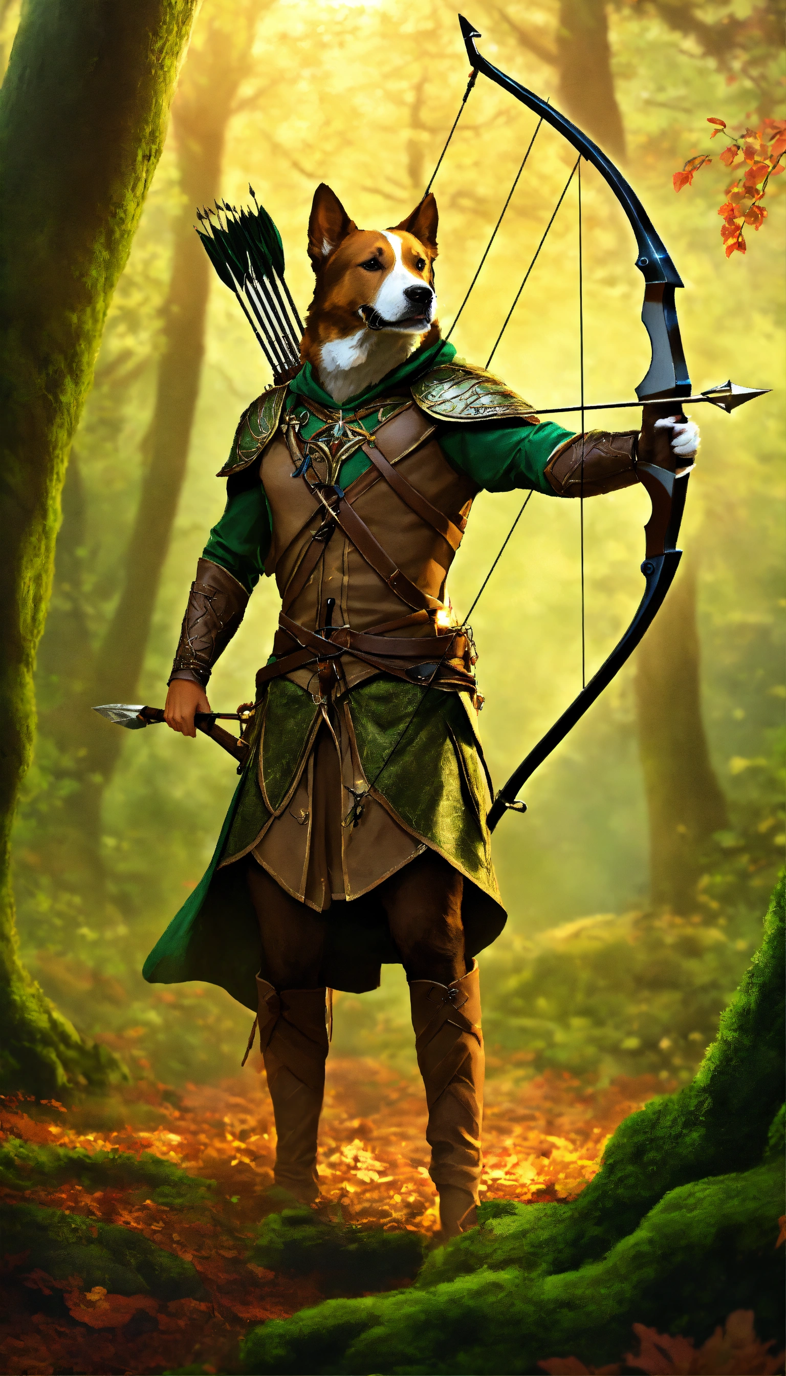 Lexica - Create an image of a dog through a mystical forest as an elven ...