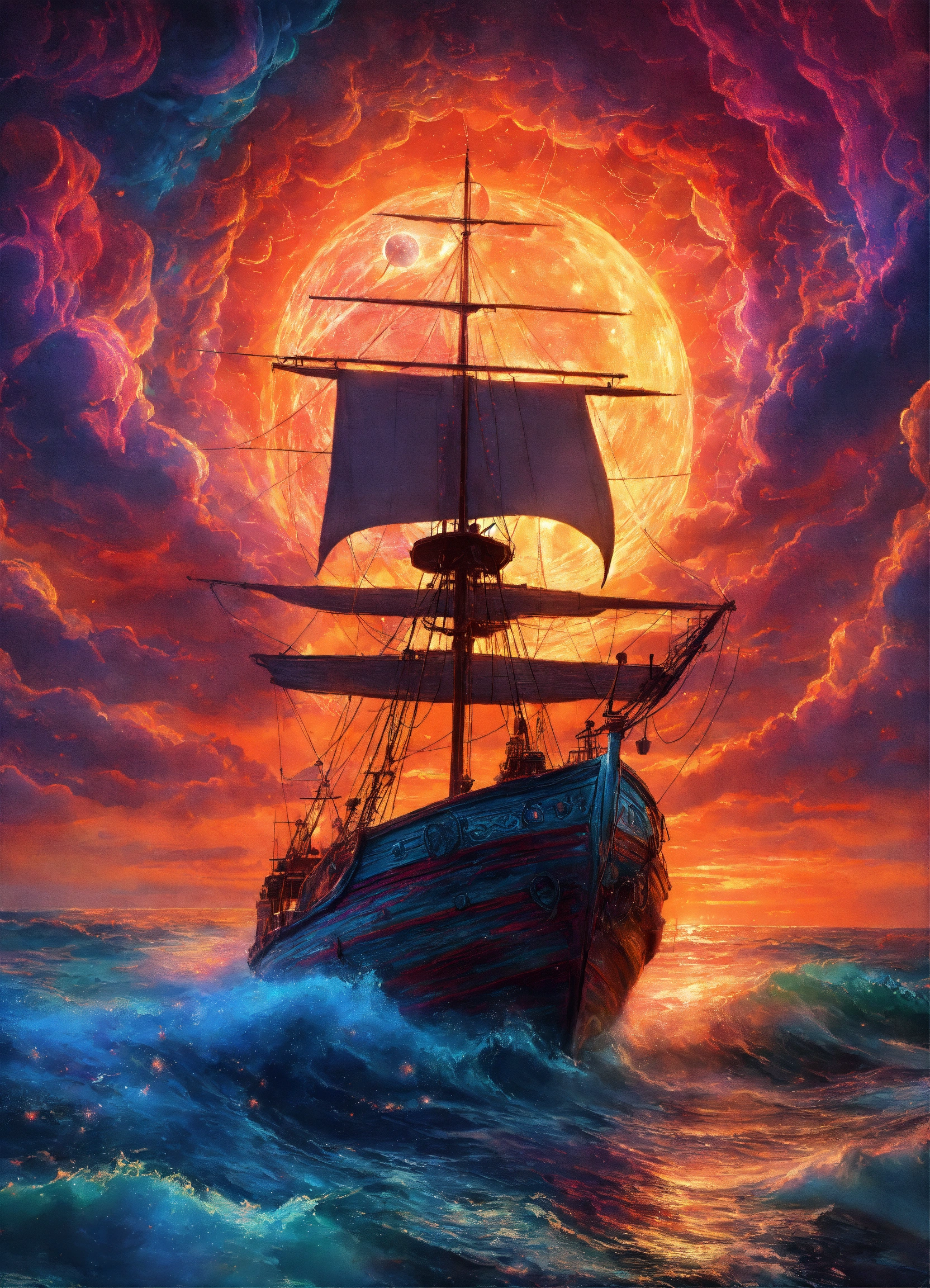Lexica - "Lovecraftian Eldritch style sunset storm stars moon ocean ...