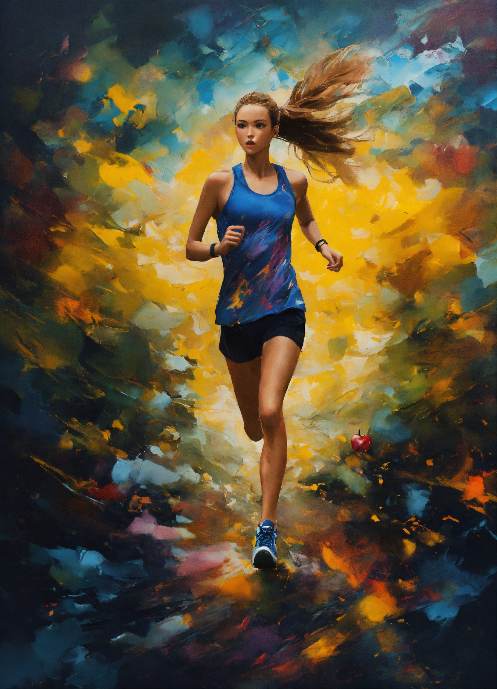 Lexica - Abstract full-body sister running, poster, dense oil paint ...
