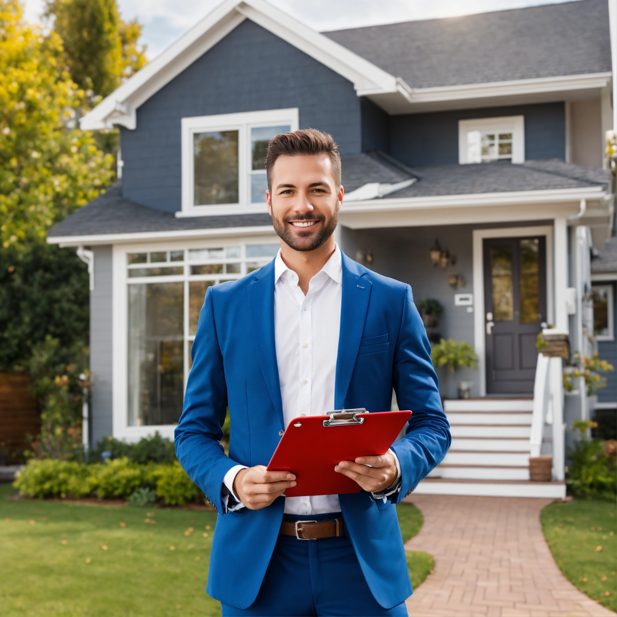 Lexica - Successful real estate agent standing in front of a house ...