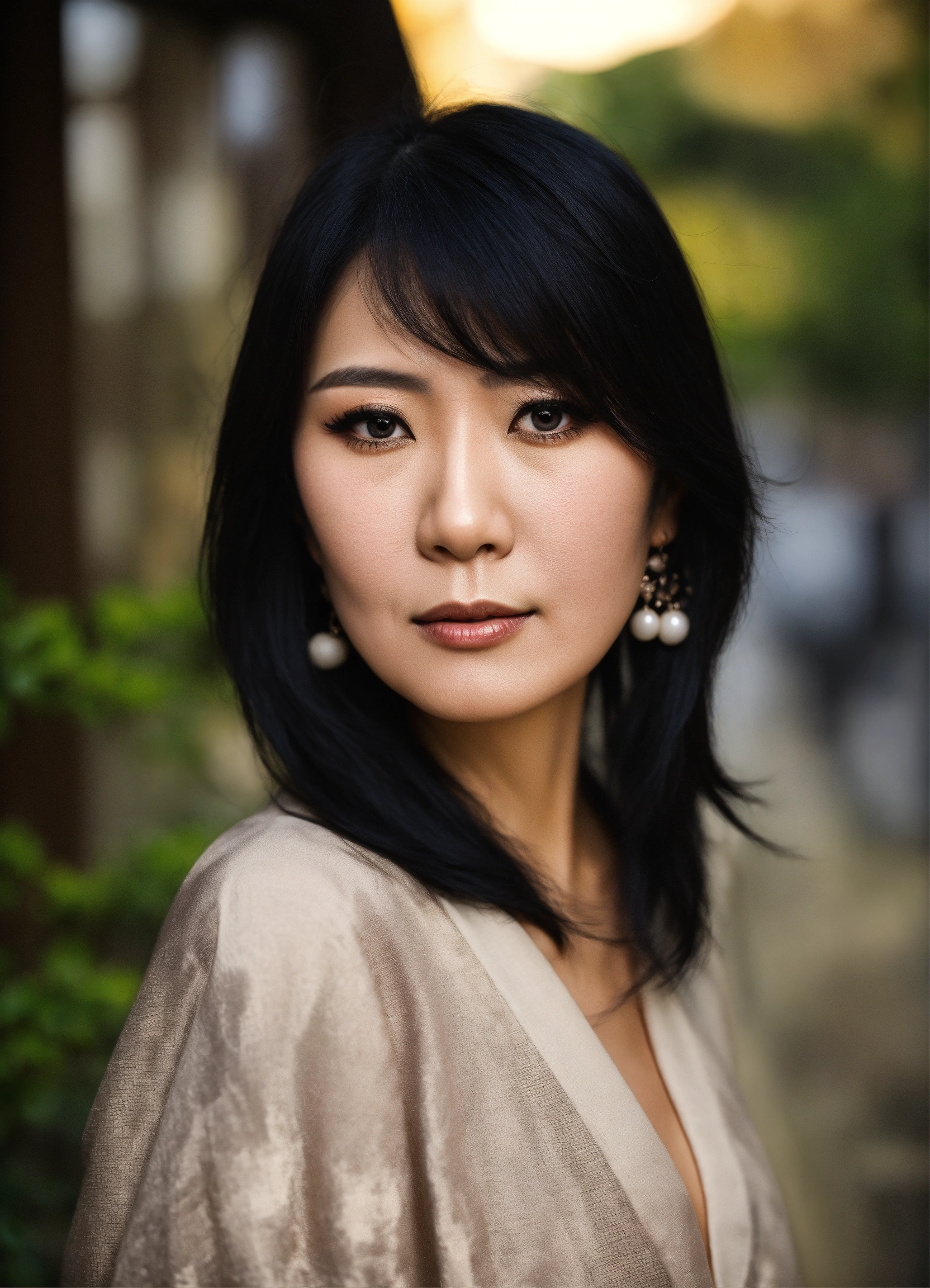 Lexica - Beautiful Japanese middle-aged woman, black hair, dark brown ...
