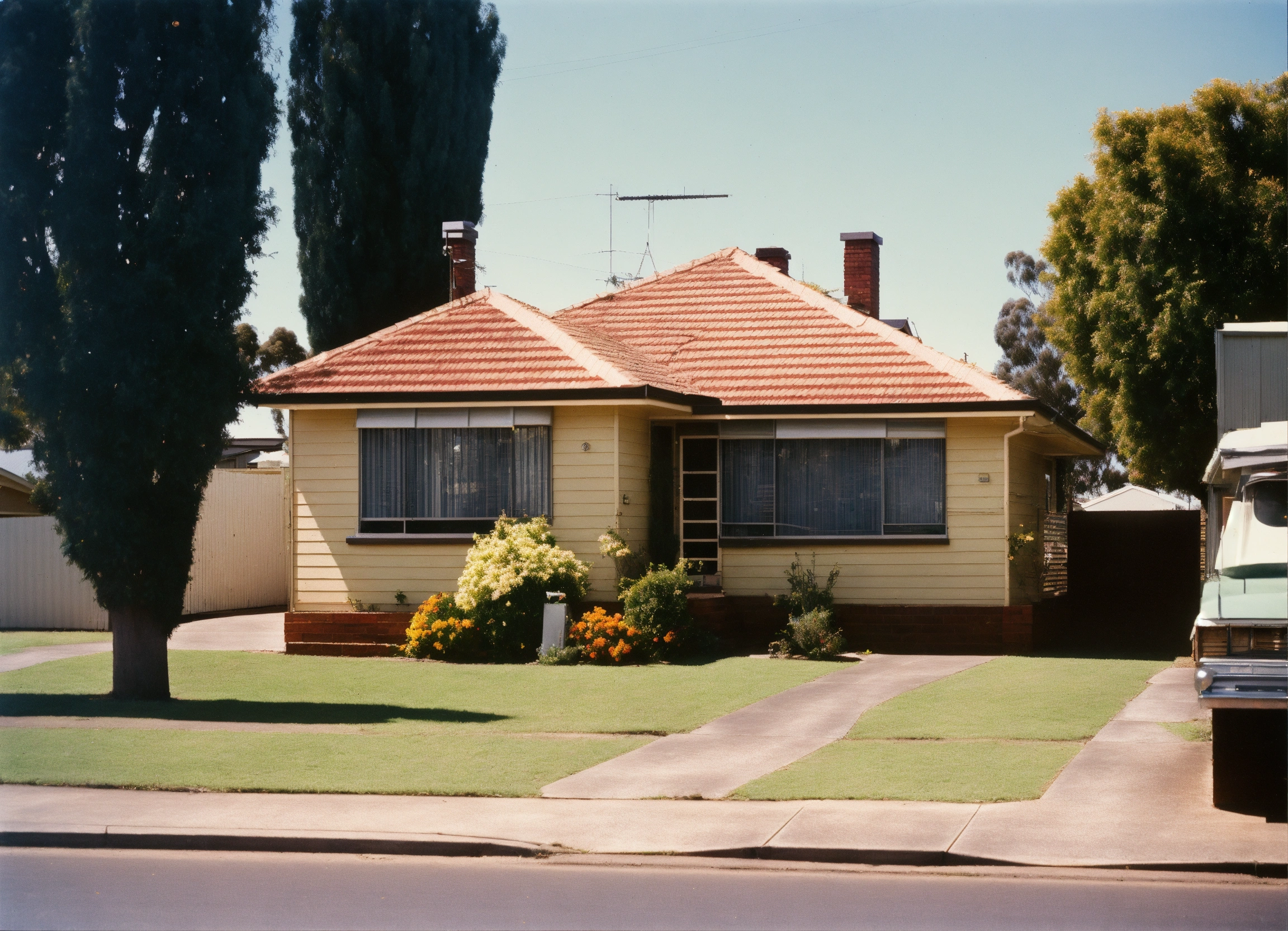 Lexica - A photograph of a retro suburban weatherboard home in ...