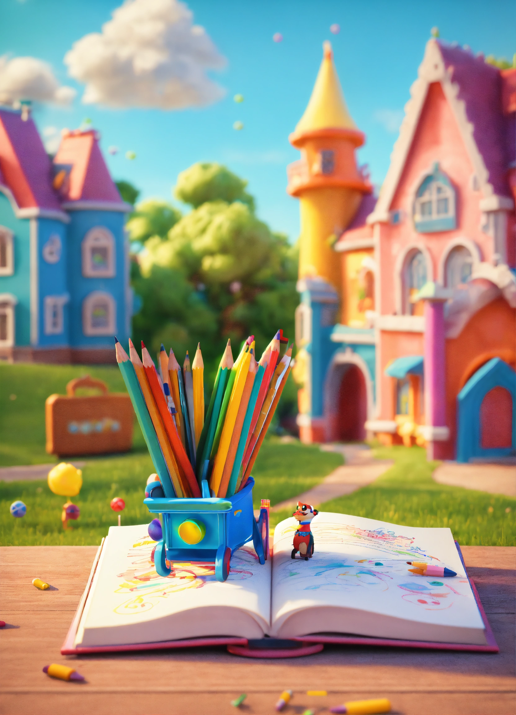 Lexica - Land of whimsical pencil and book. see a school in the ...