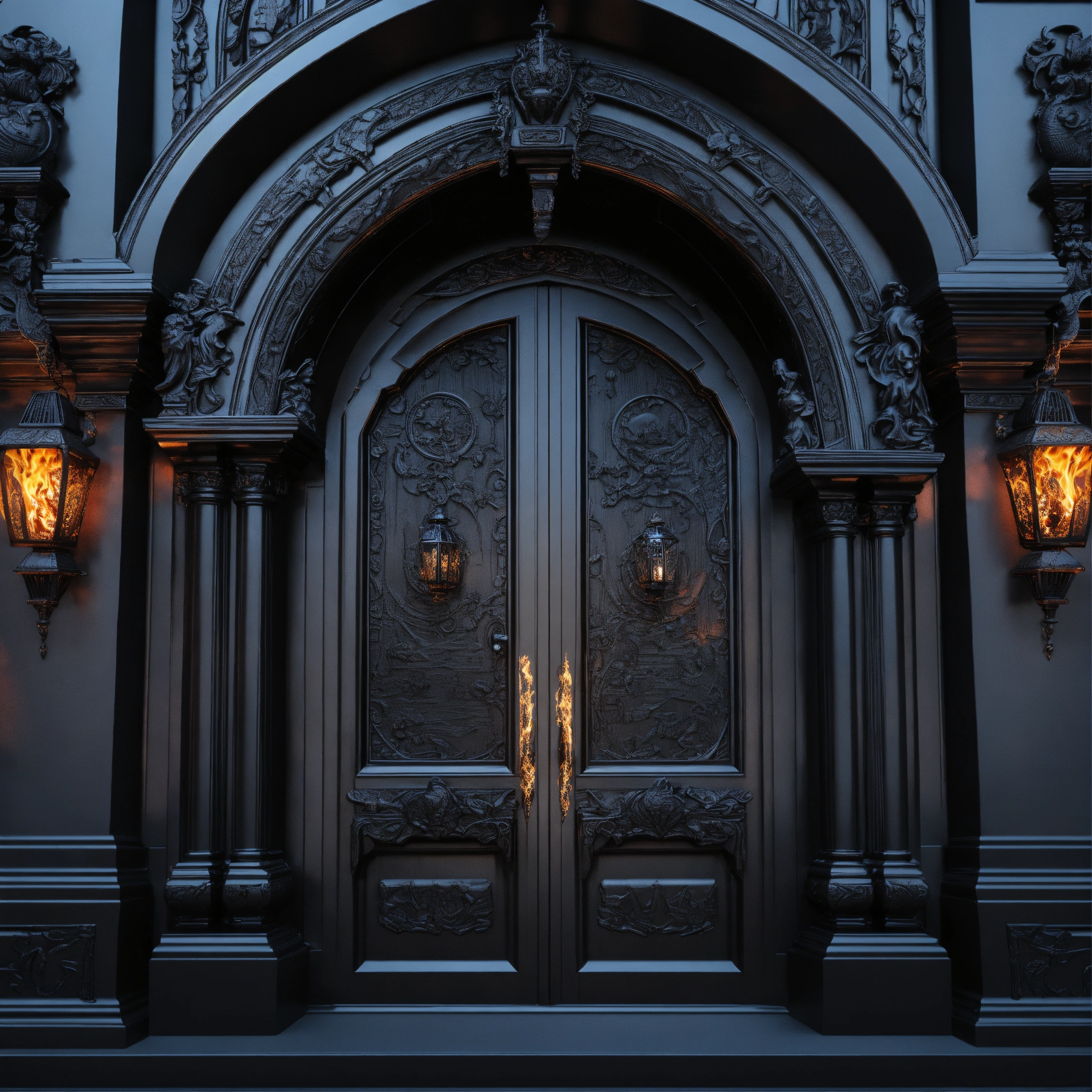 Lexica - 3D double castle doors black obsidian engraved with vampires ...