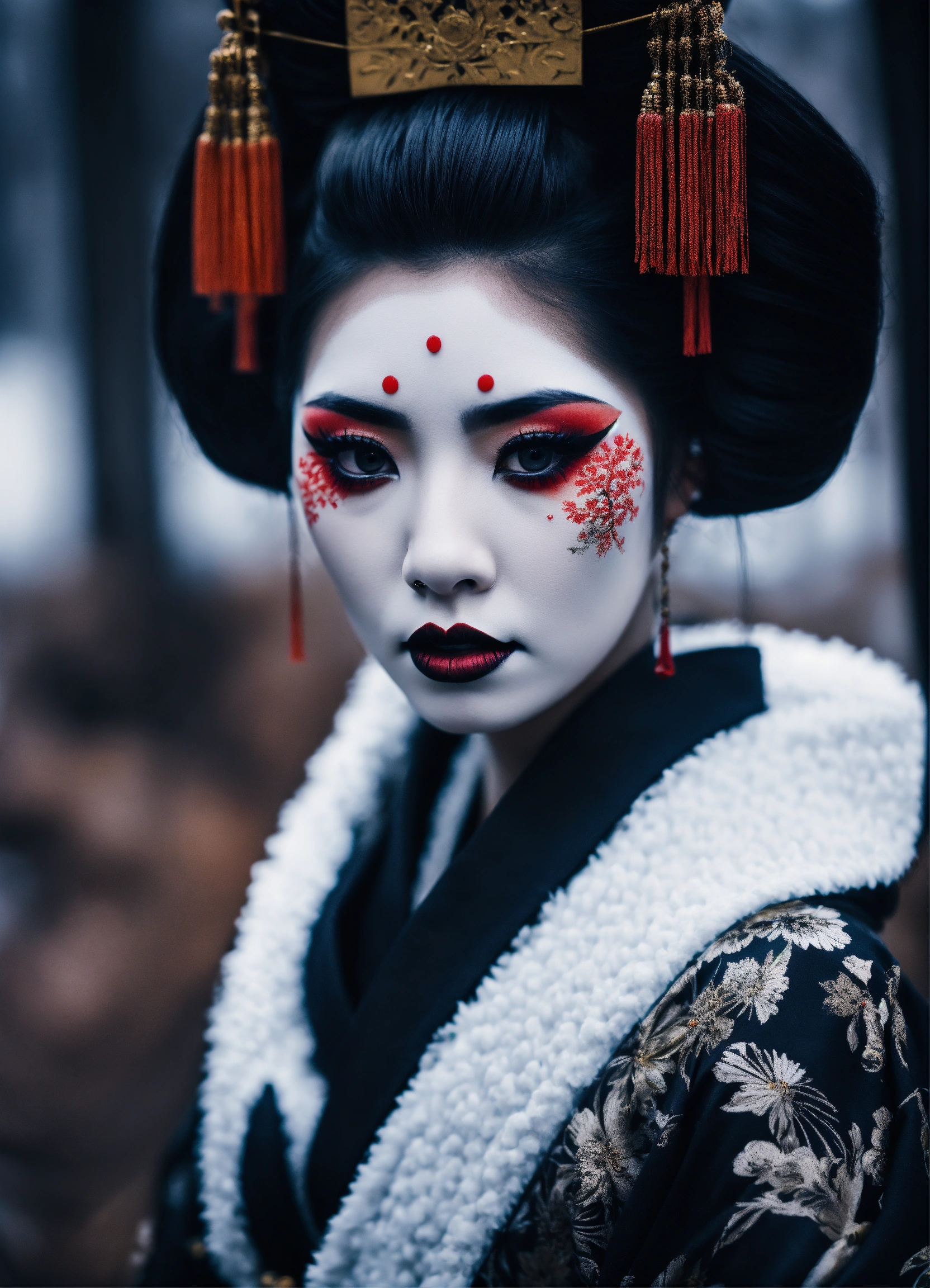 Lexica - High contrast portrait of a japanese geisha, gothic, white ...