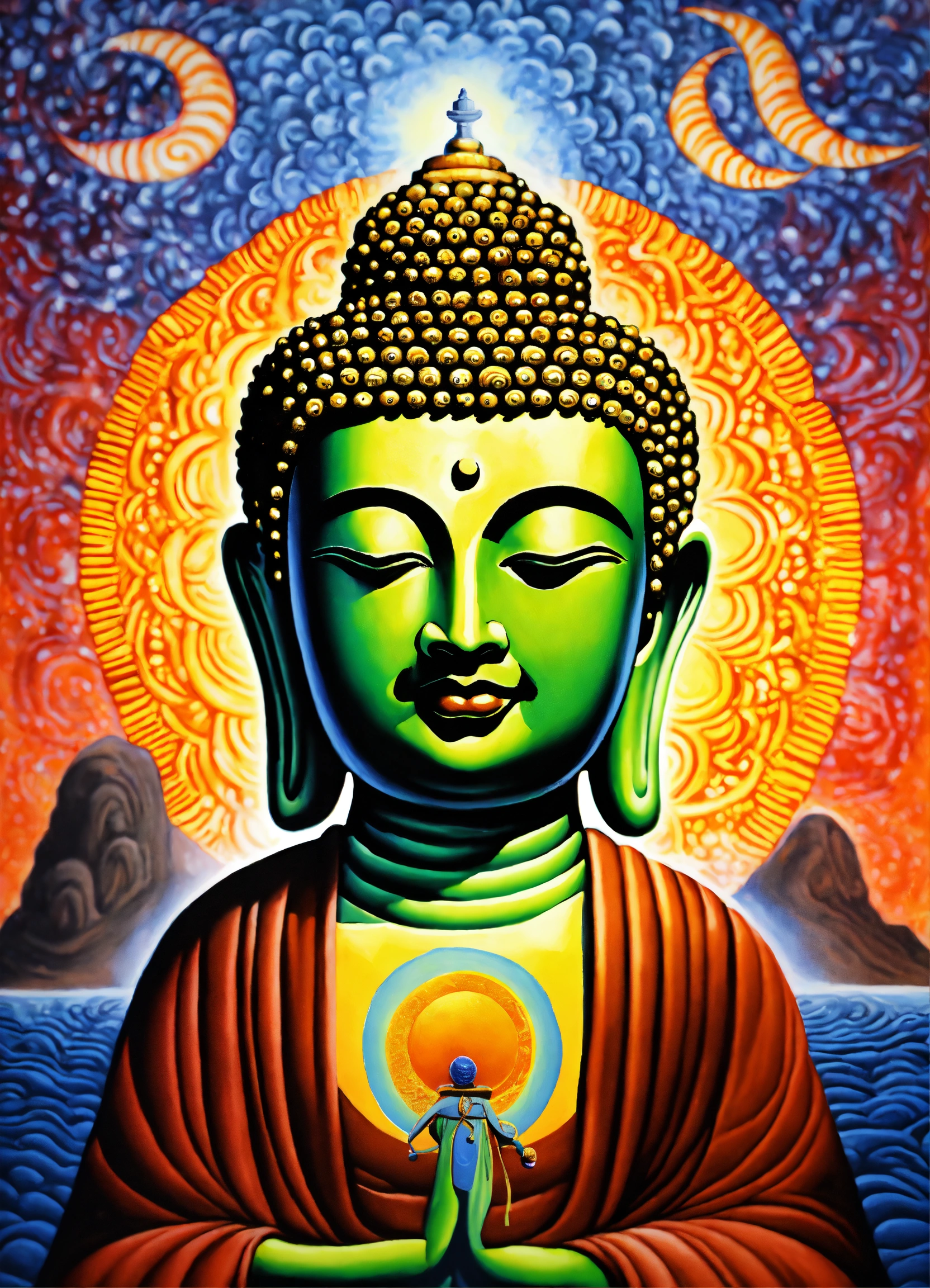 Lexica - Buddha , sun and moon background, aboriginal psychedelic art ...