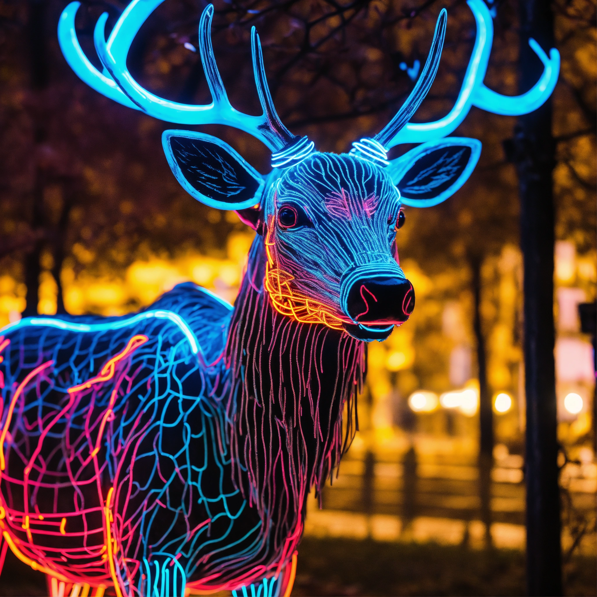 Lexica - A neon bioluminescent deer with antlers that is luminescent.