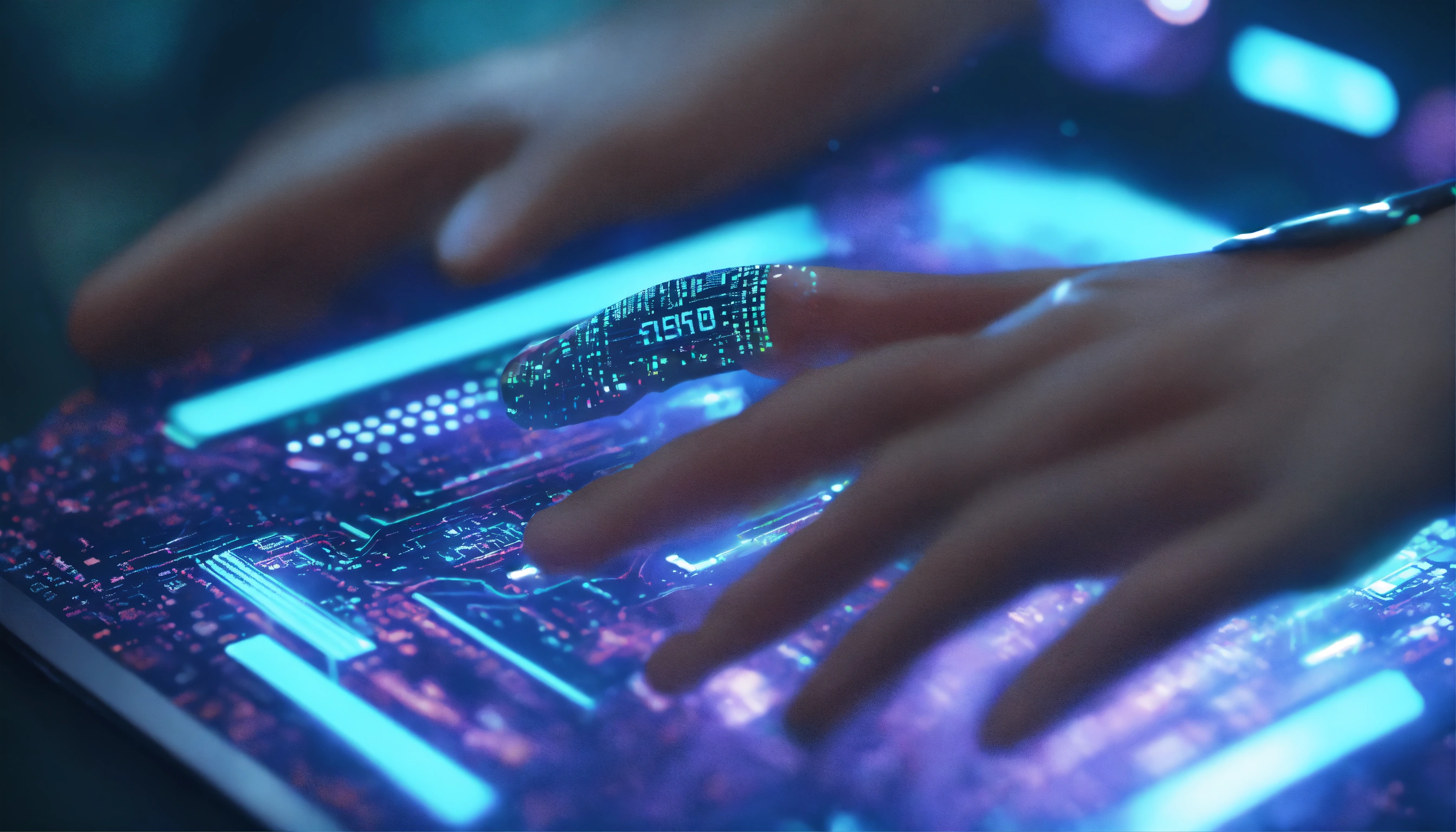 Lexica - Digital hologram code shines from the hand, cyberpunk style ...