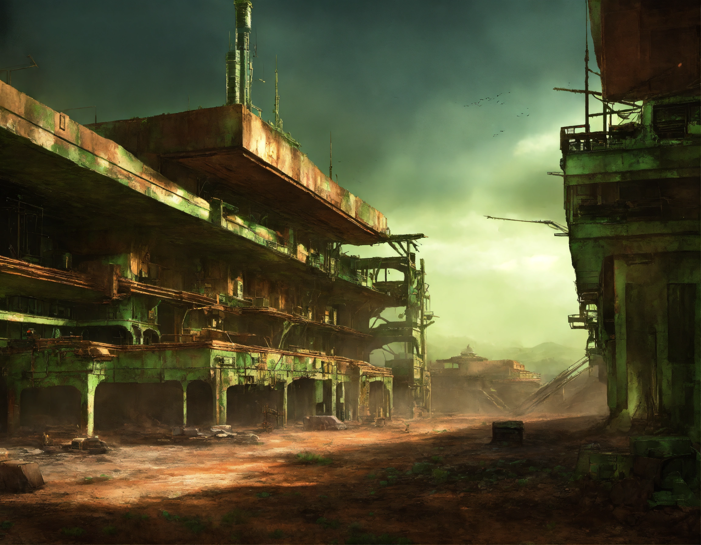 Lexica - Tiberium infected land with corroded structures.
