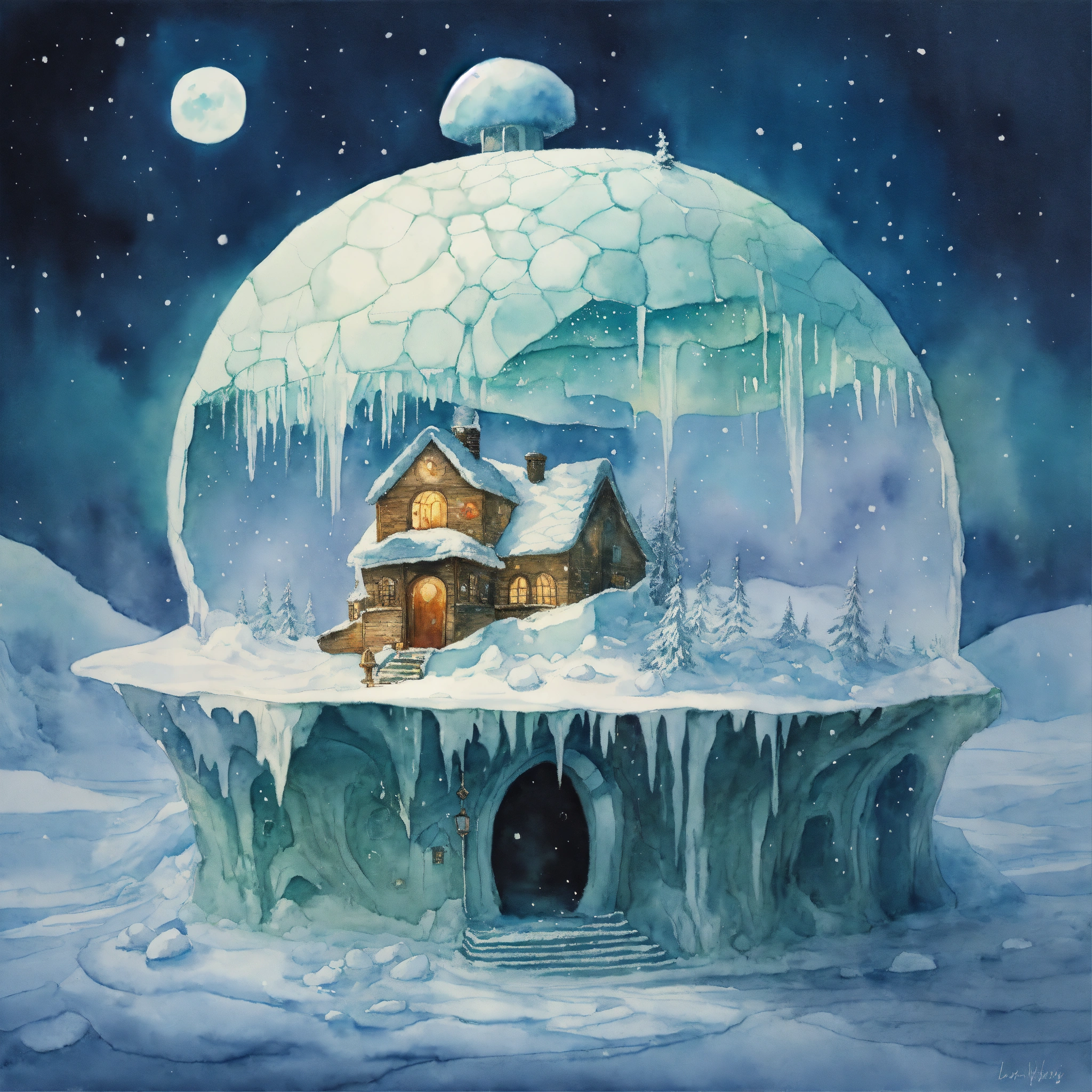 Lexica - A watercolor painting depicting an intricately detailed igloo ...