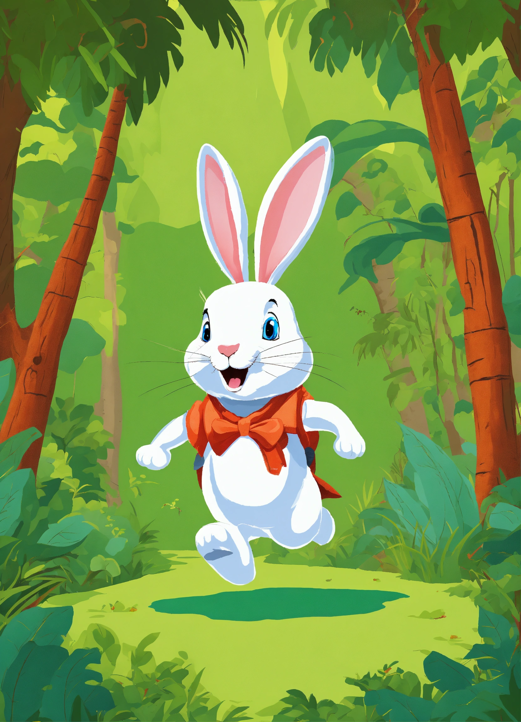 Lexica - Let cartoon big white rabbit run on two legs in jungle