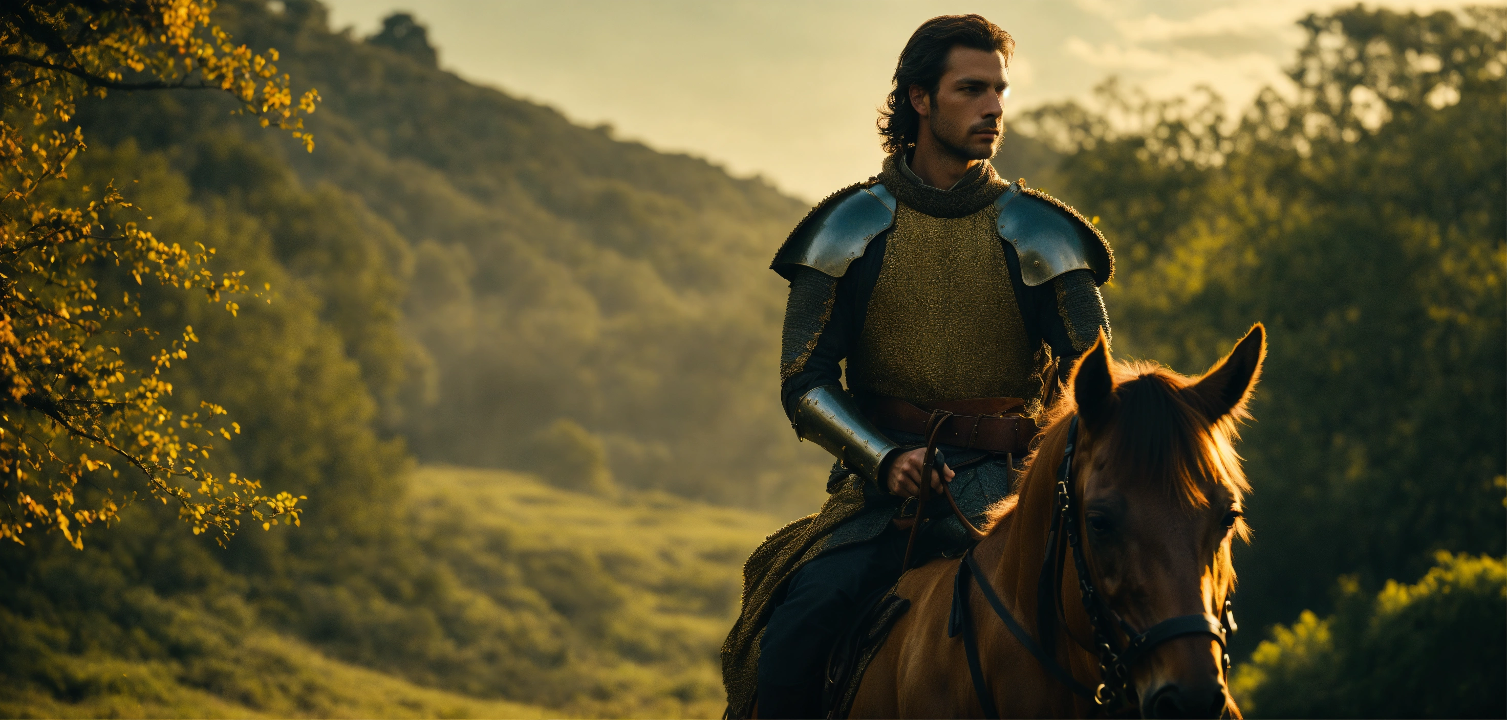 Lexica - Handsome Knight on Horseback, Cinematic Film Still. 'Muted ...