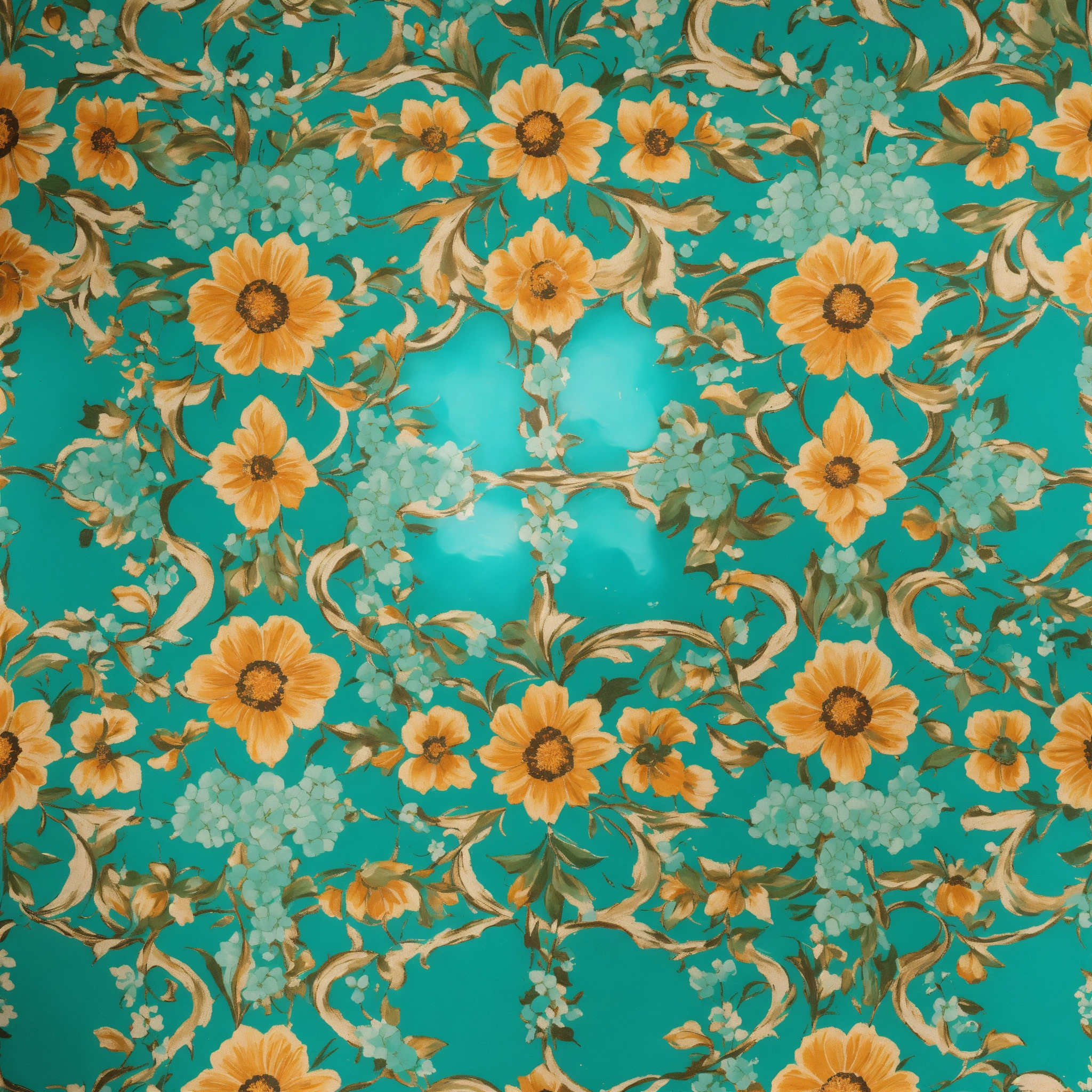 Lexica - Floral print, tiled motif, turquoise, shiny, bohemian