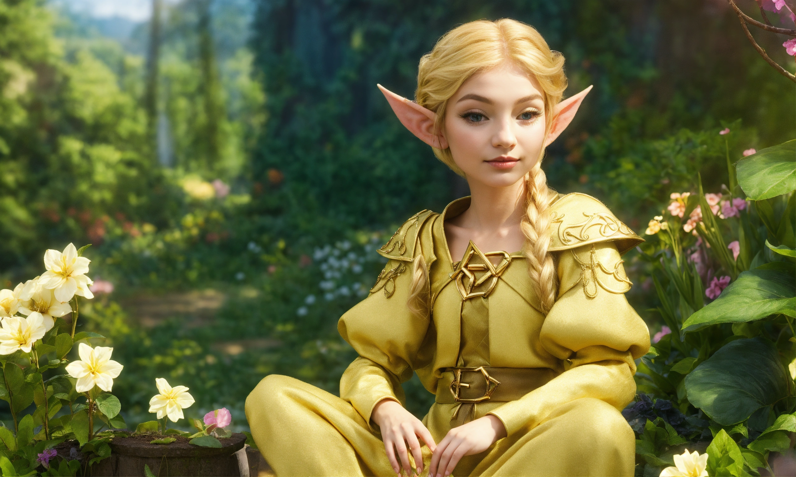 Lexica - Golden blond elf in garden eden