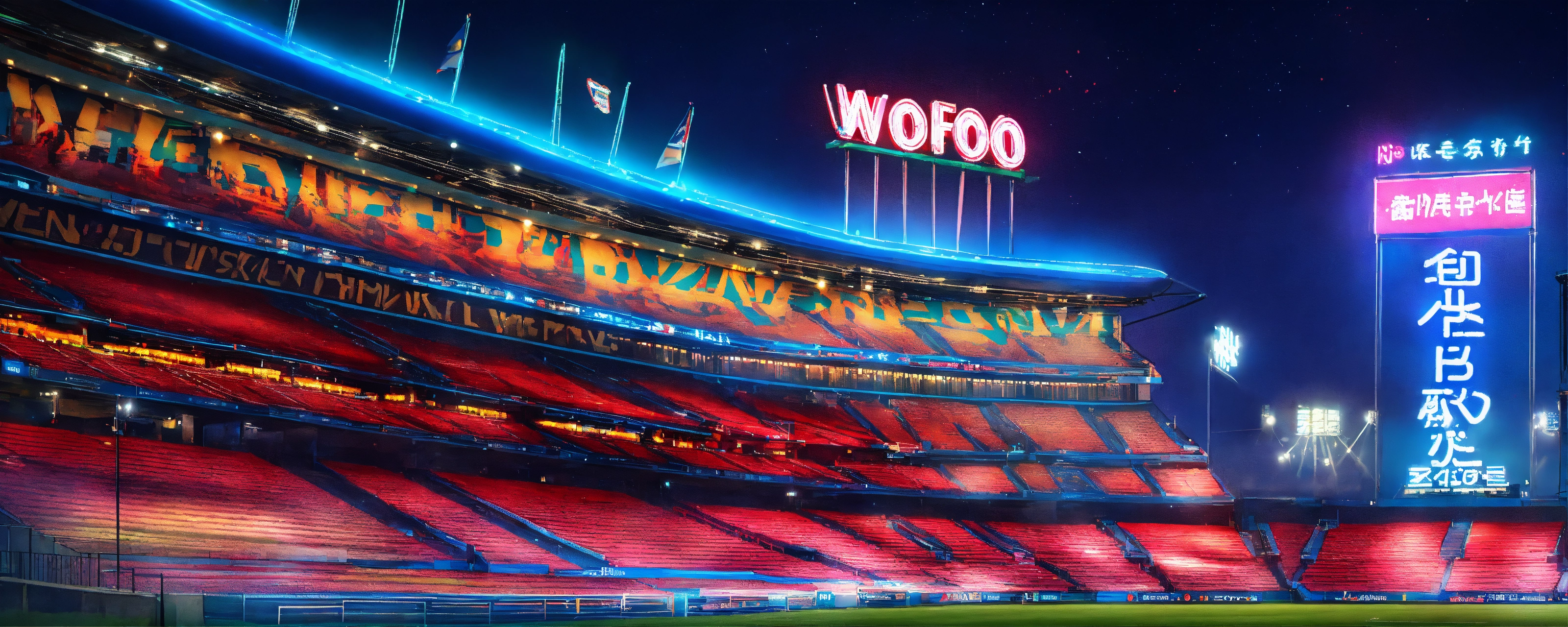 Lexica - Stadium name WOFO neon lights city view big sign with neon ...