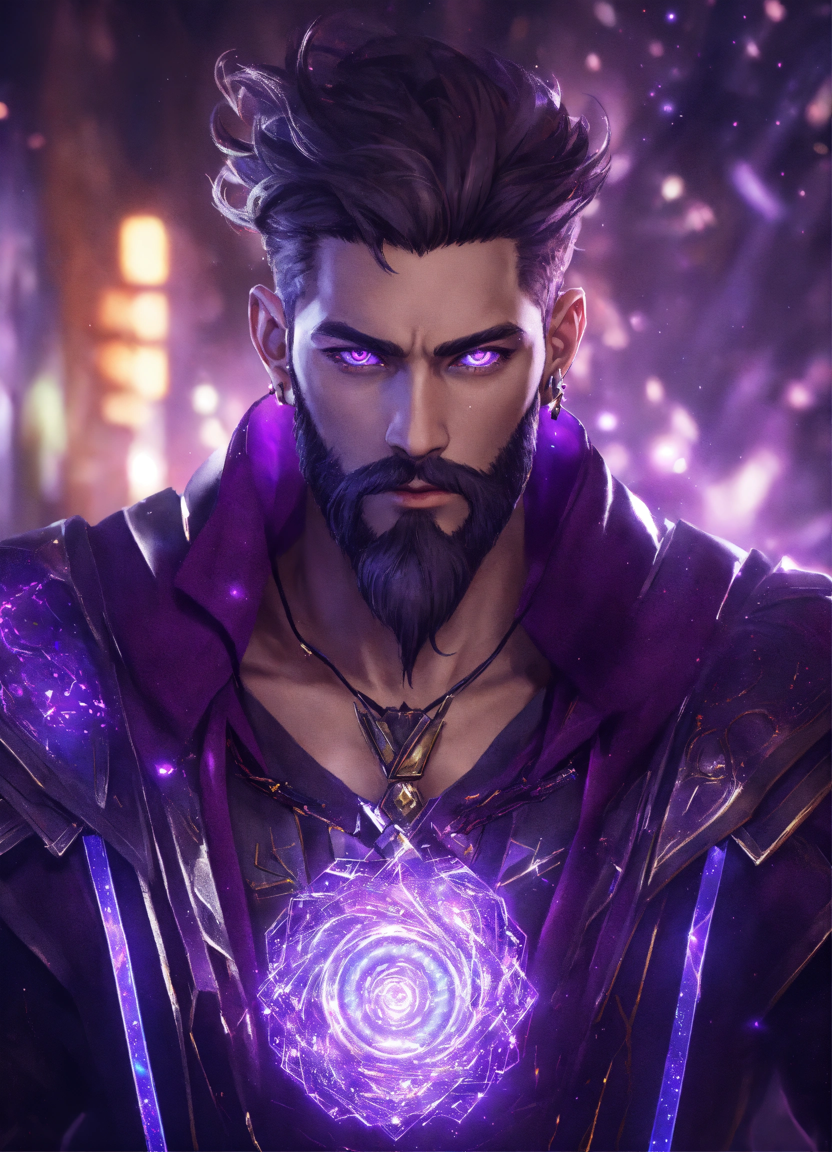 Lexica - "magical trickster god", purple energy bolts, purple sparkles ...