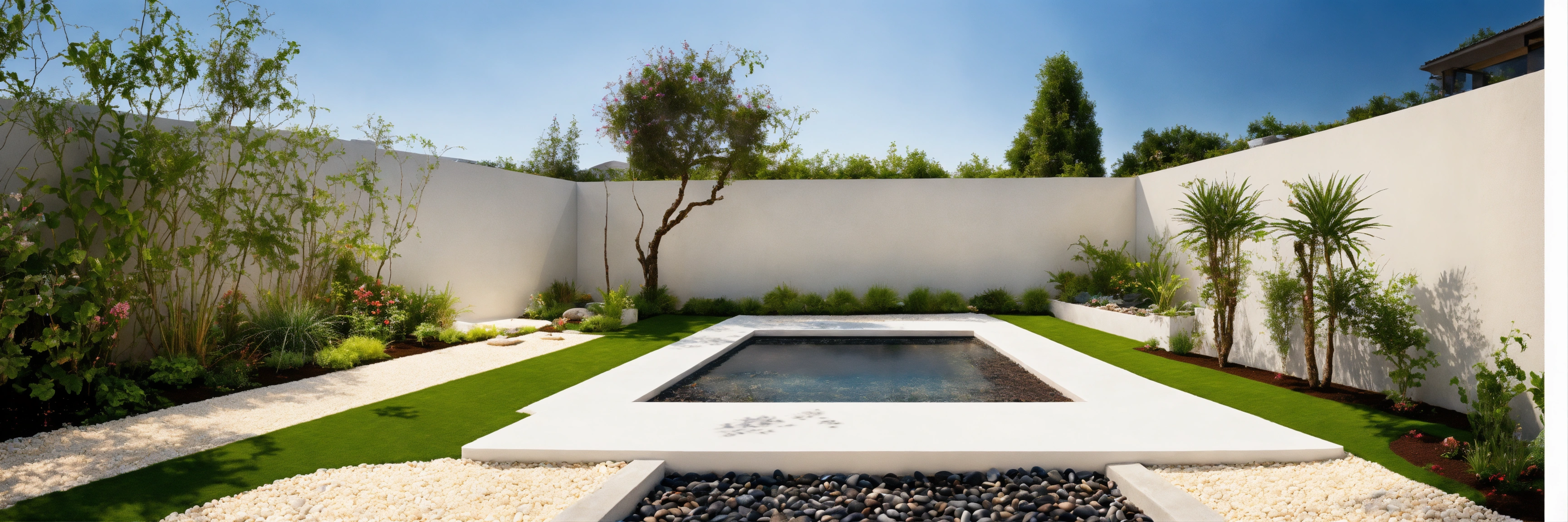 Lexica - A square courtyard with a long white wall that is a beautiful ...