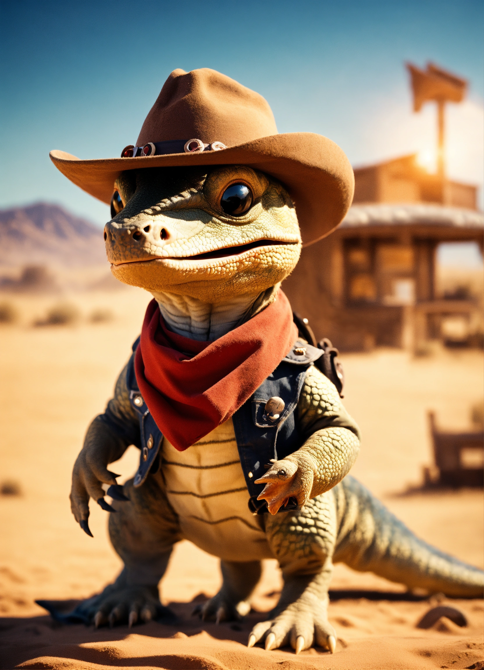 Lexica - An adorable and fluffy baby dinosaur, cowboy, bandana over ...