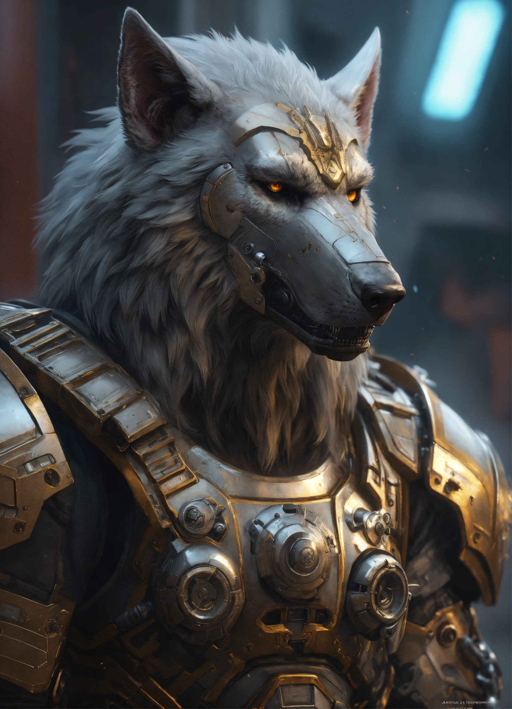 Lexica - Portrait painting of a cybernetic grey werewolf with power ...