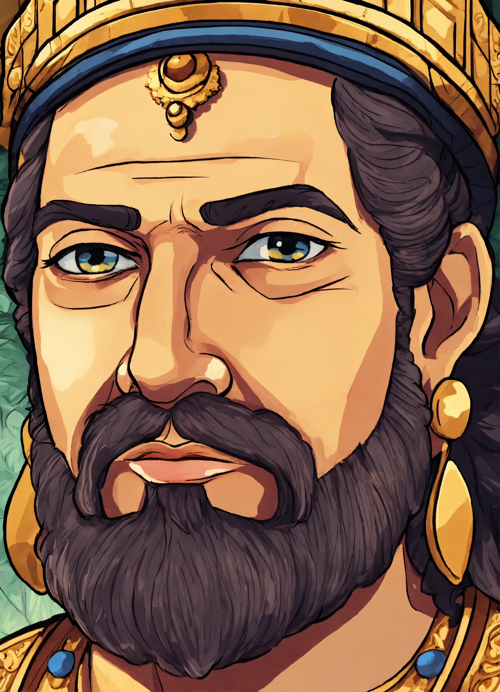 Lexica - King Ahasuerus from the bible, 2d cartoon, face closeup