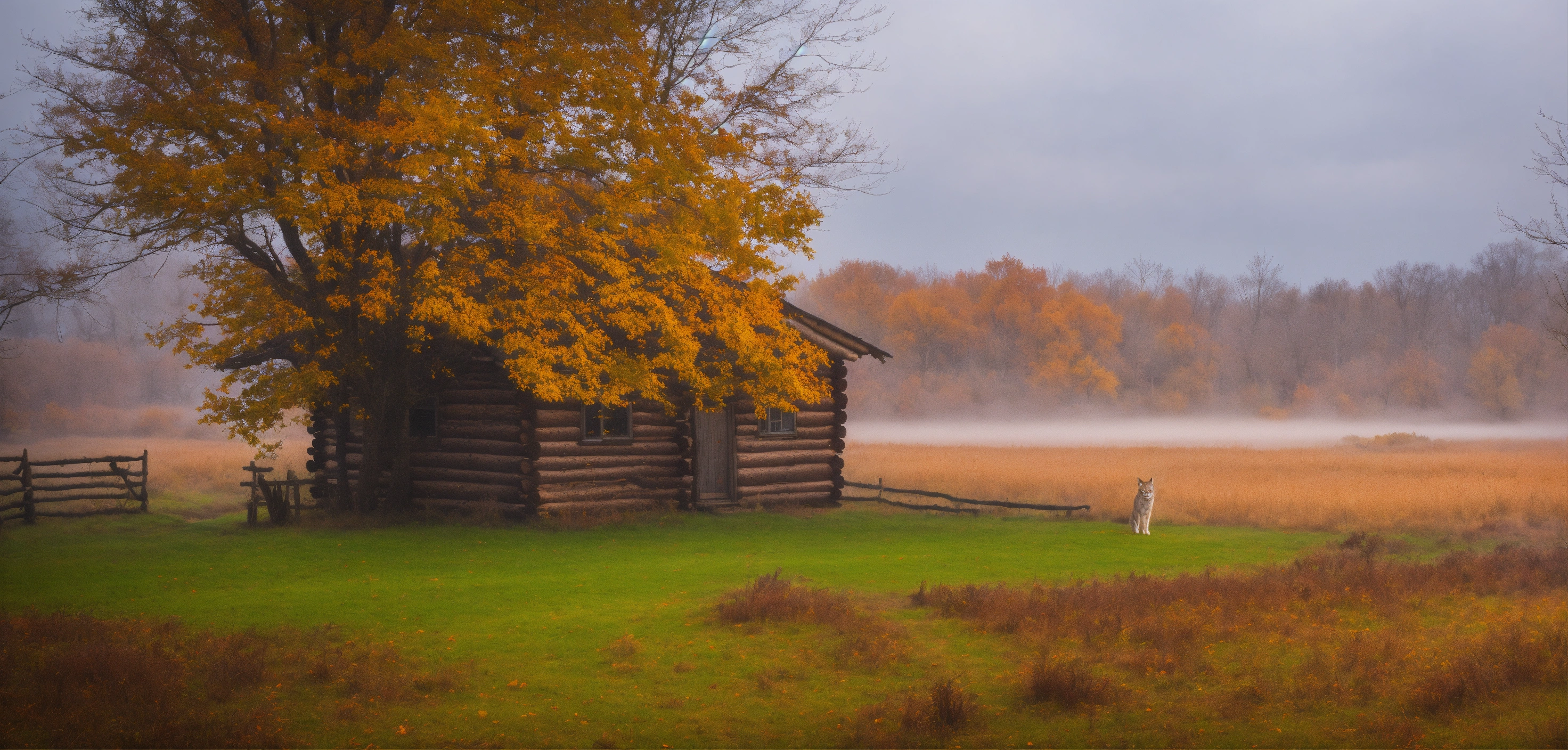 Lexica - Impressionist, cabin with a typical Wisconsin countryside ...
