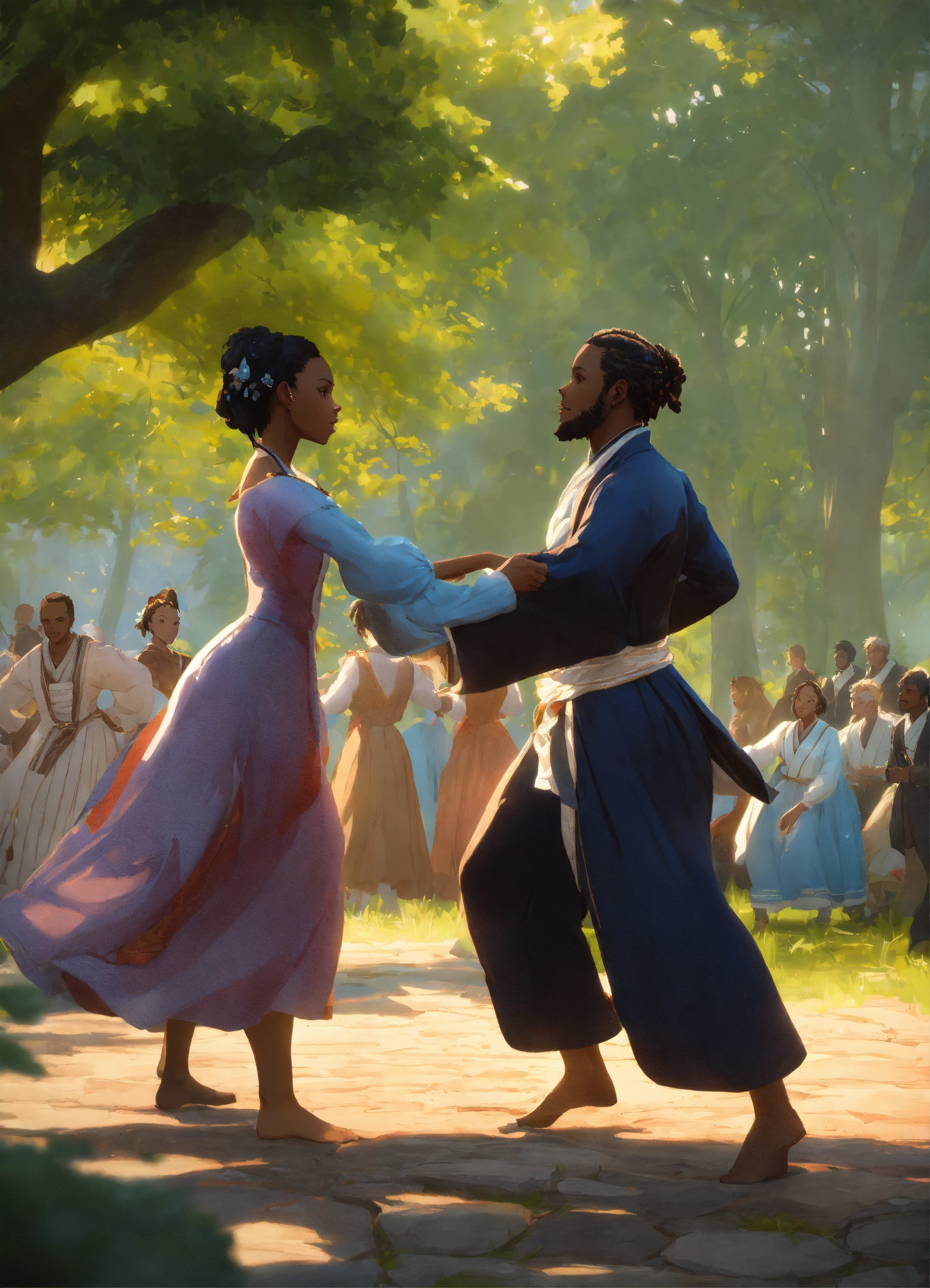 Lexica - Black people dancing at a park in nova scotia dressed in basic dress 1780's clothes of ...