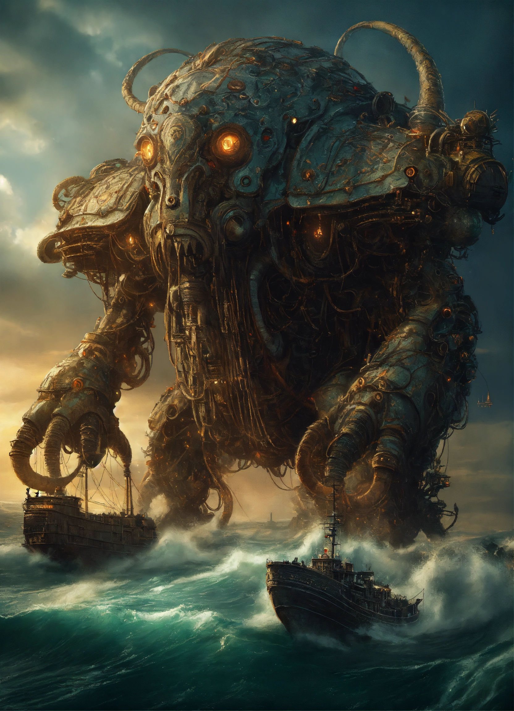 Lexica - An artwork of an enormous cyborg creature, in the style of ...