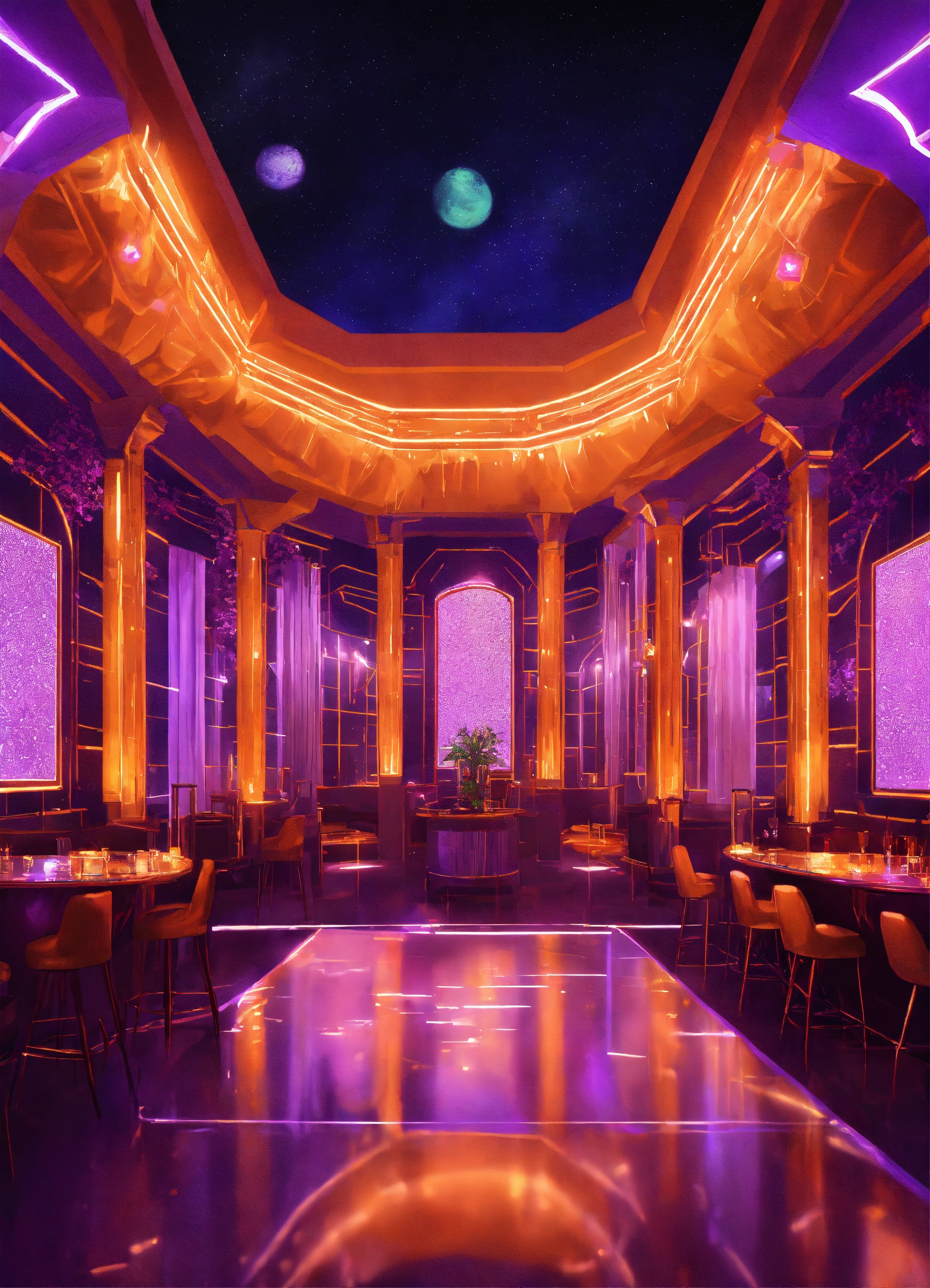 Lexica - Digital art of a two-story, classy, white Star Wars night club ...