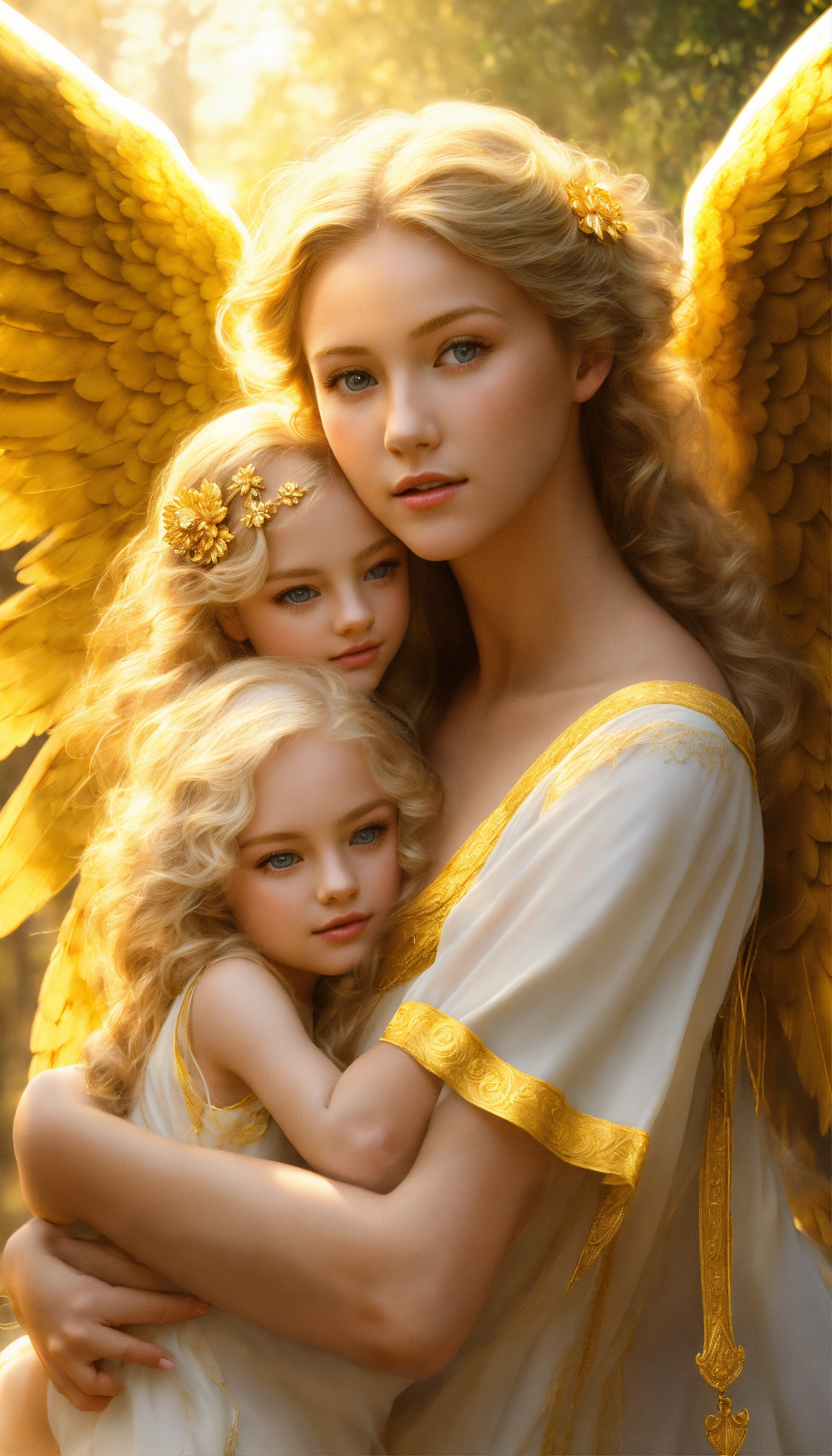 Lexica - 2 Guardian angel hugging a pretty and defined little angel ...