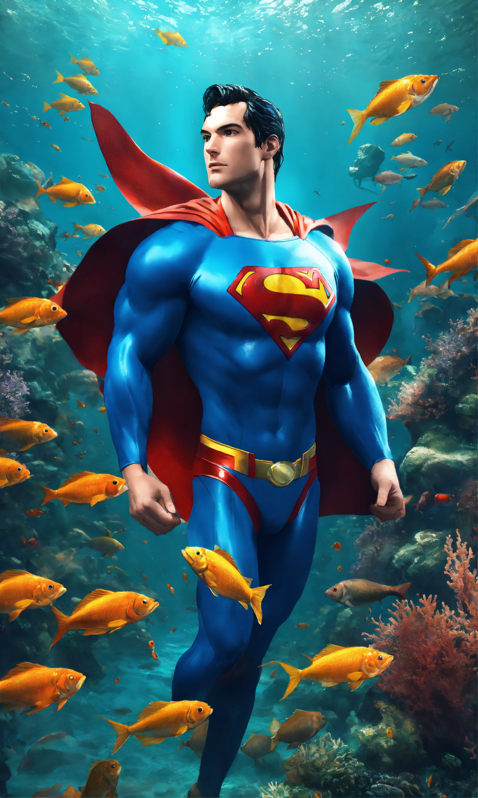 Lexica - Superman swimming with fish underwater in the ocean, nature ...
