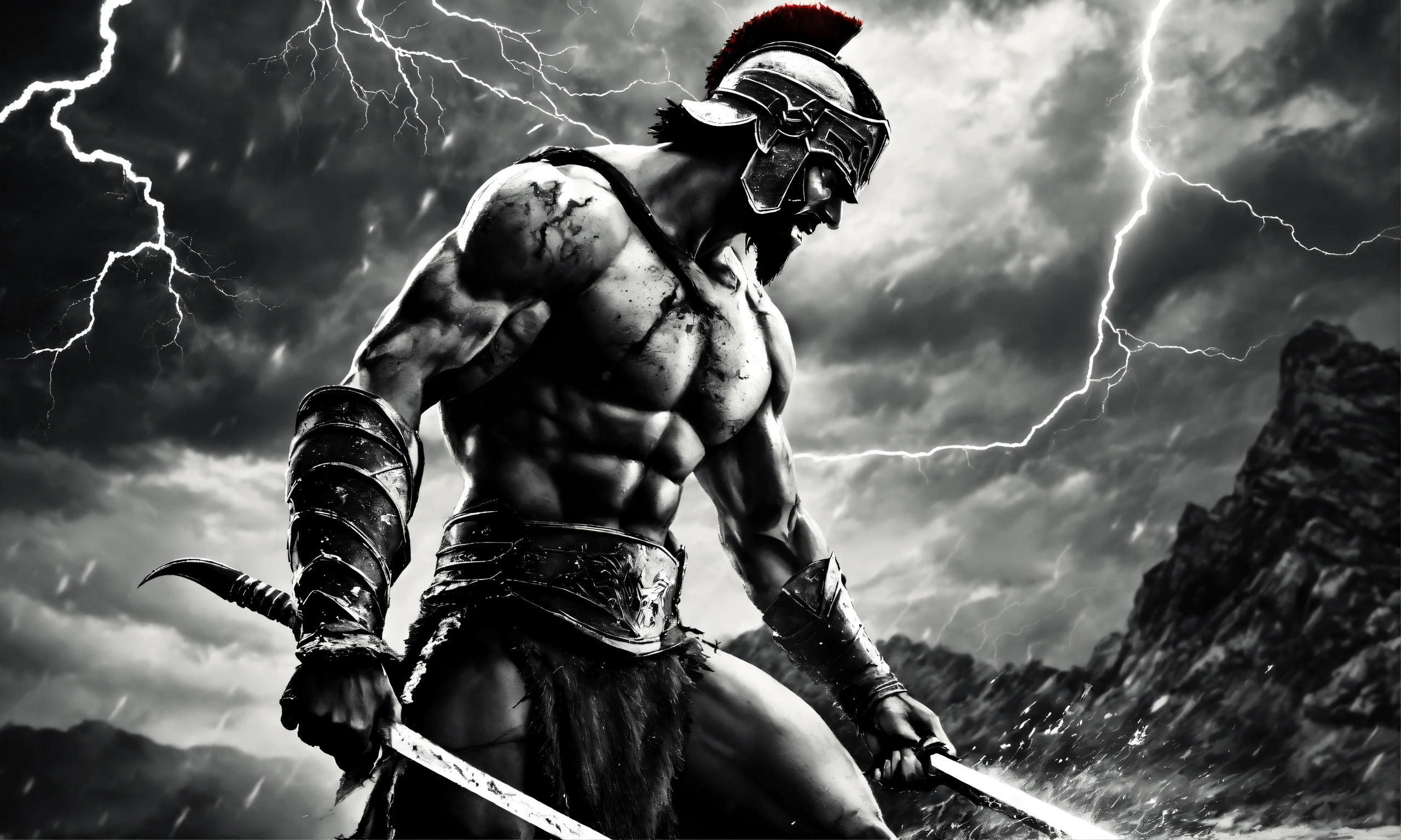 Lexica - Black and white illustration, Wide angle environmental full ...