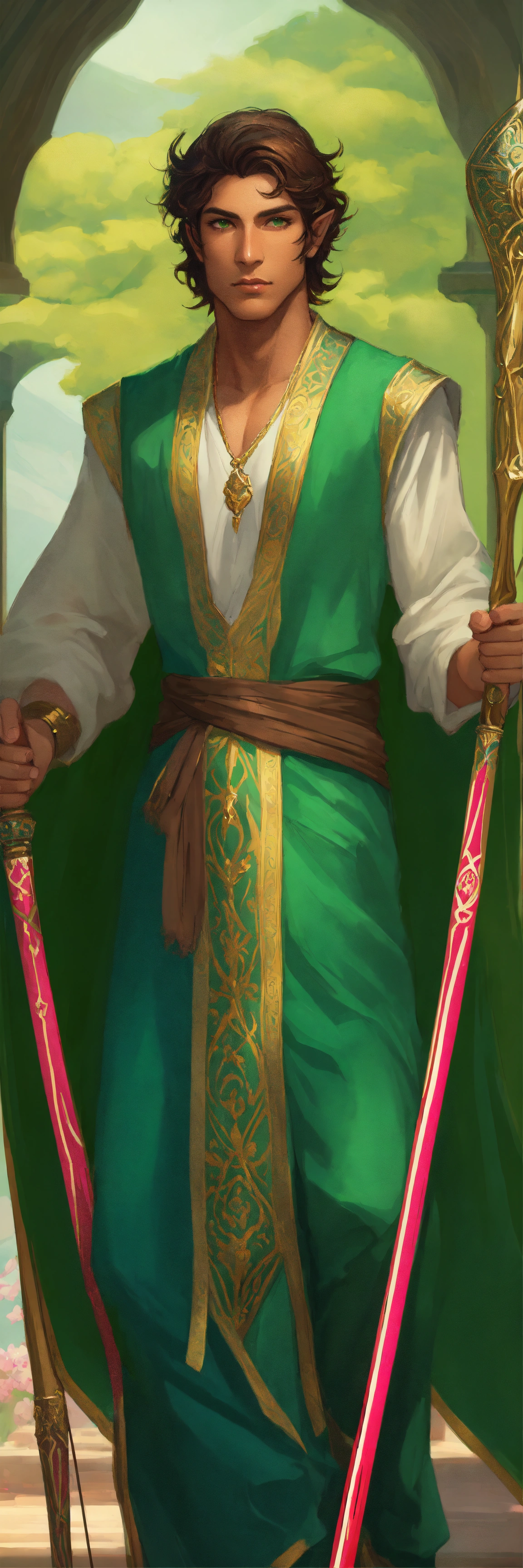 Lexica - Full body portrait of Persian Male Elf Wizard with magical ...