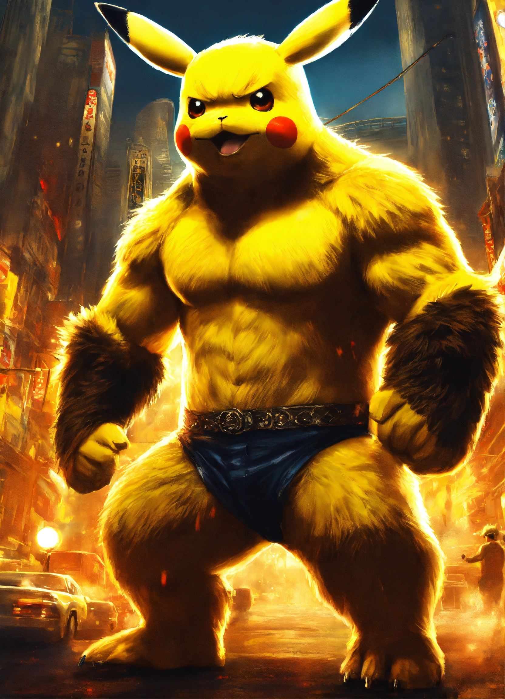 Lexica - Pikachu as a king kong, realistic, muscular,