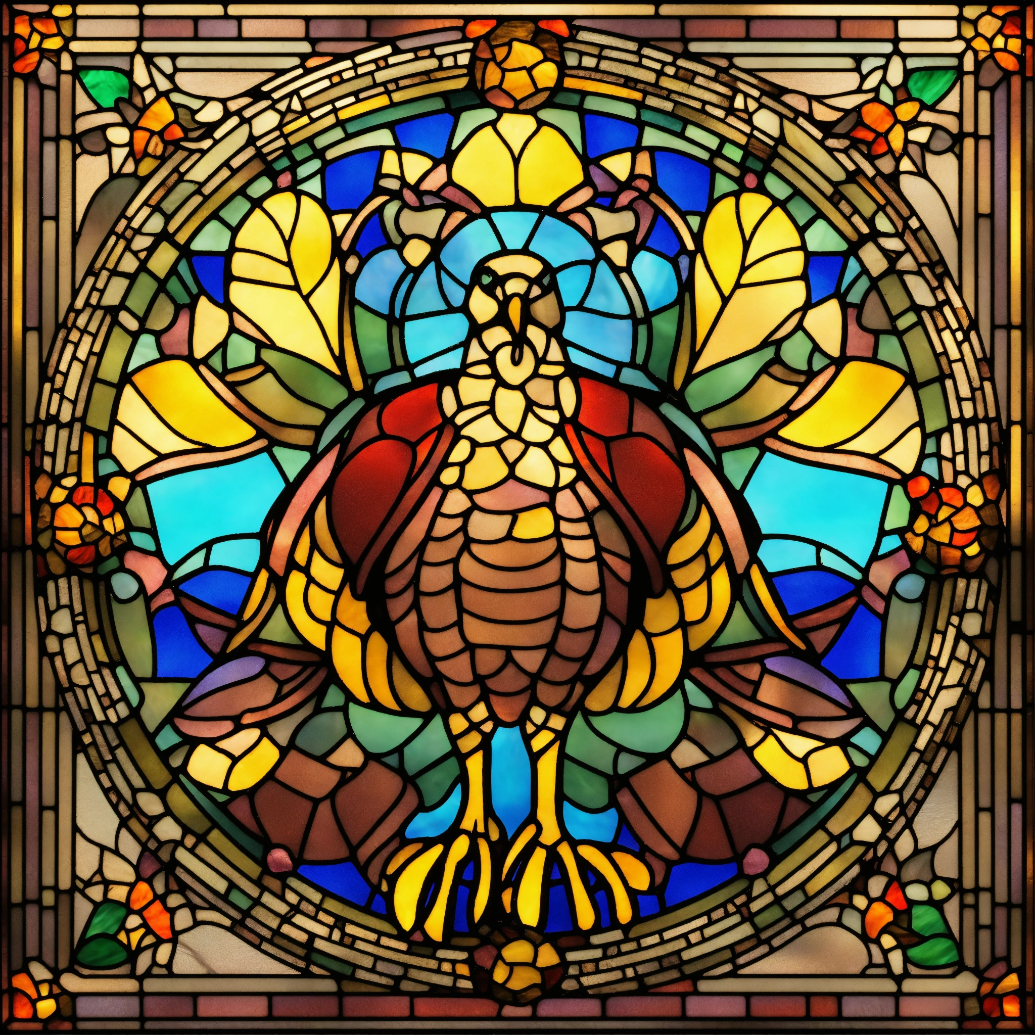 Lexica - Thanksgiving turkey dinner stained glass, symmetrical
