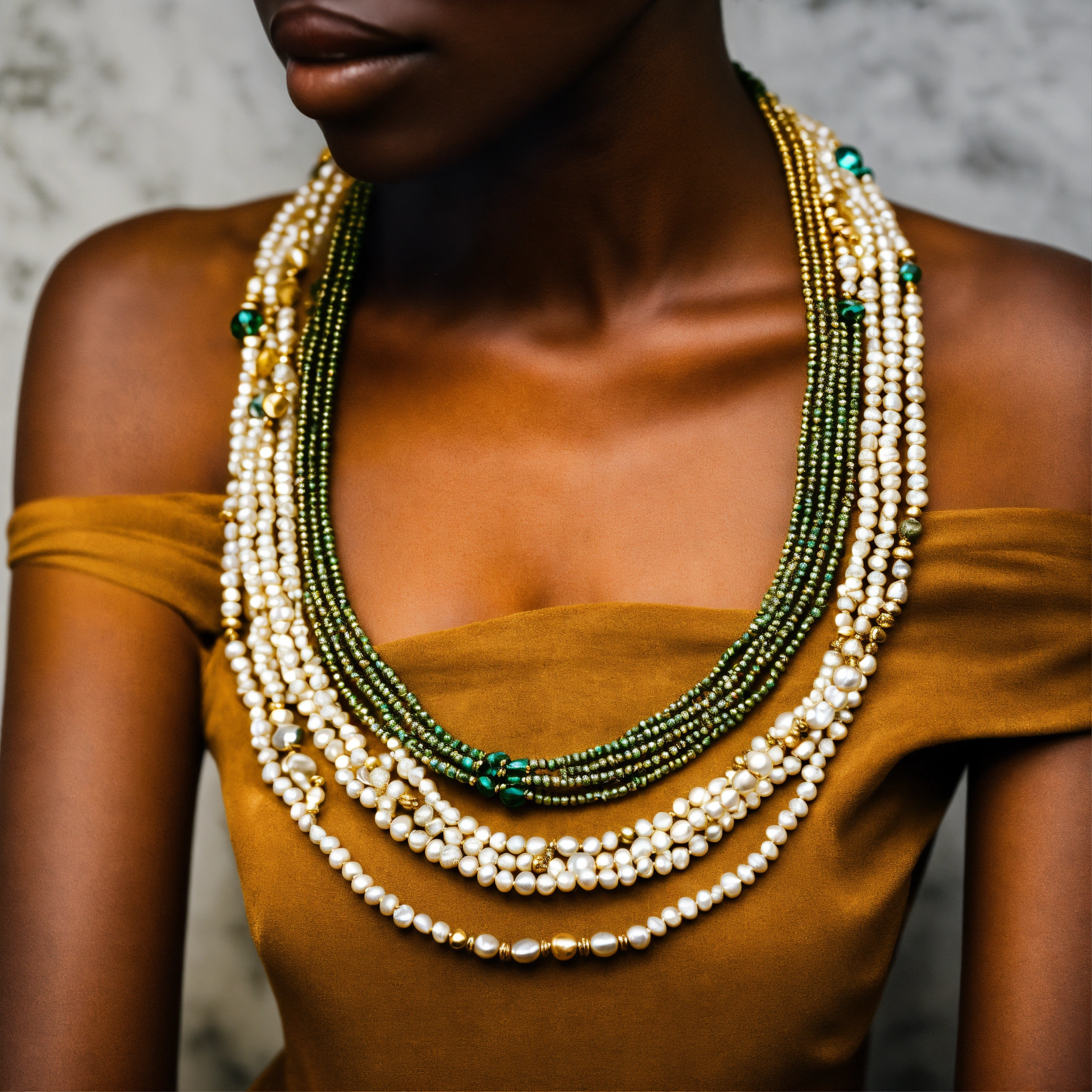 Lexica - Single Beautiful African pearly necklace on display , neck ...