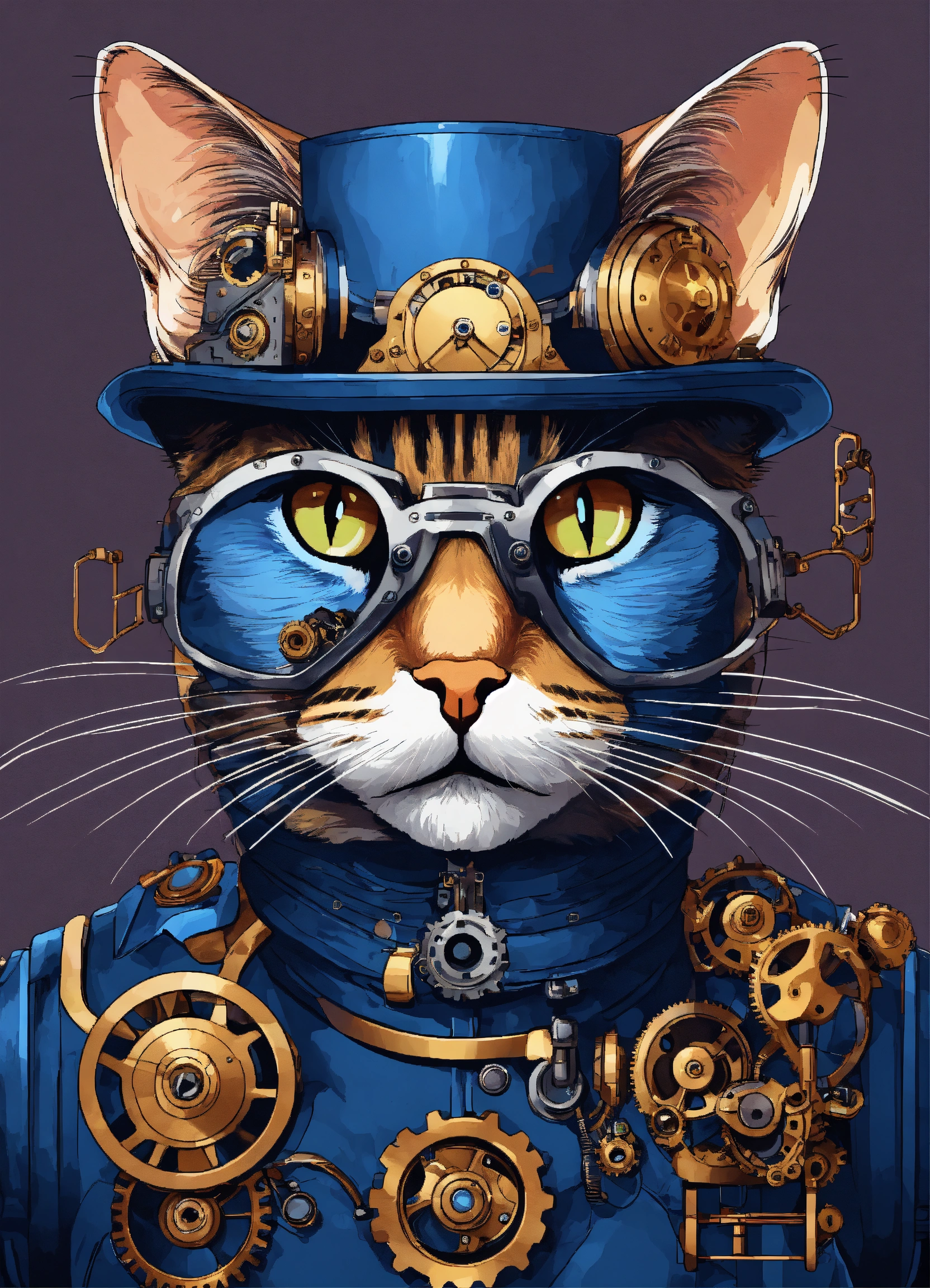 Lexica - Portrait of an cat, steampunk, indigo blue, colorful ...