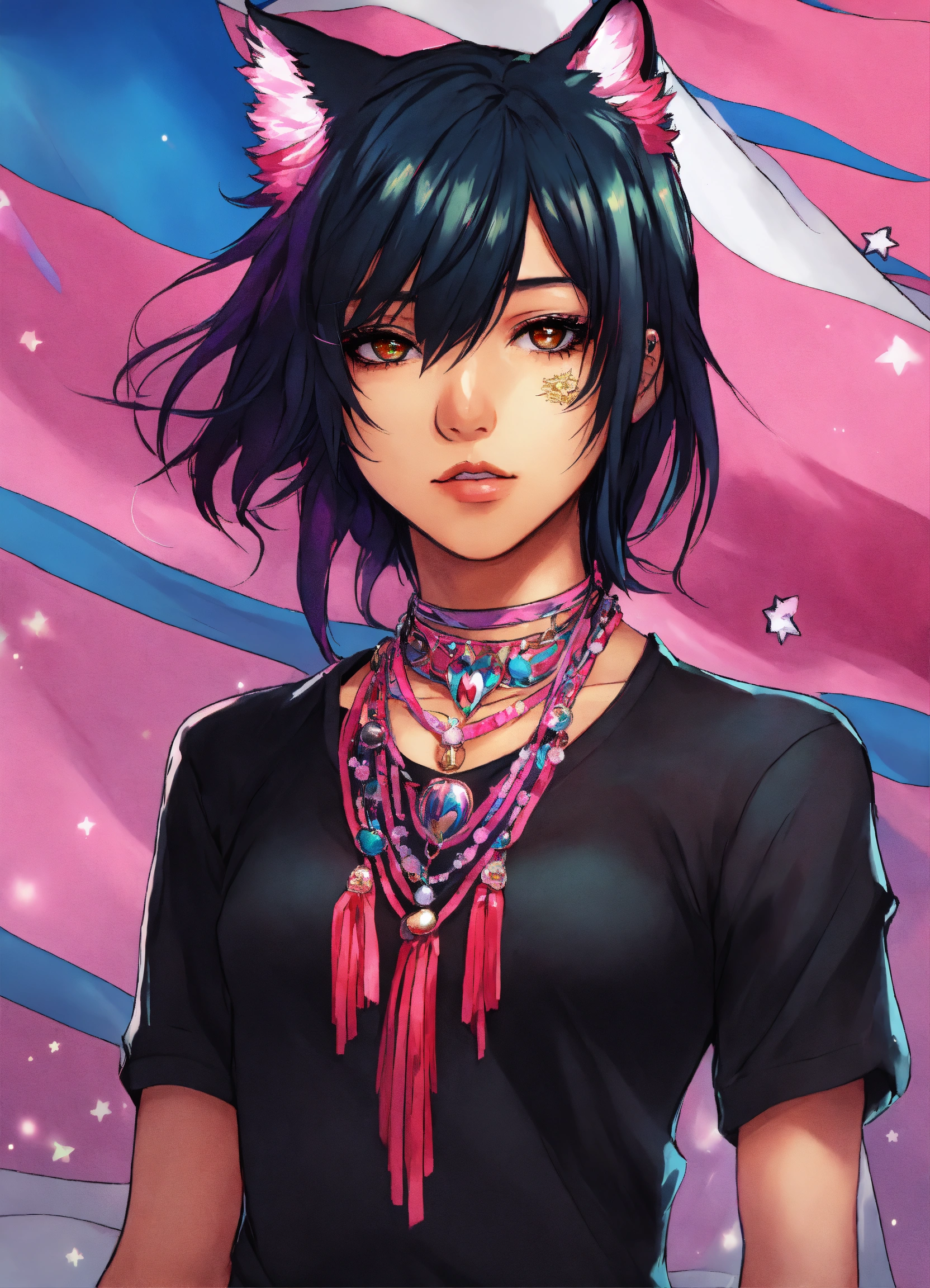 Lexica - A transgender woman with emo cut black hair, streak in front ...