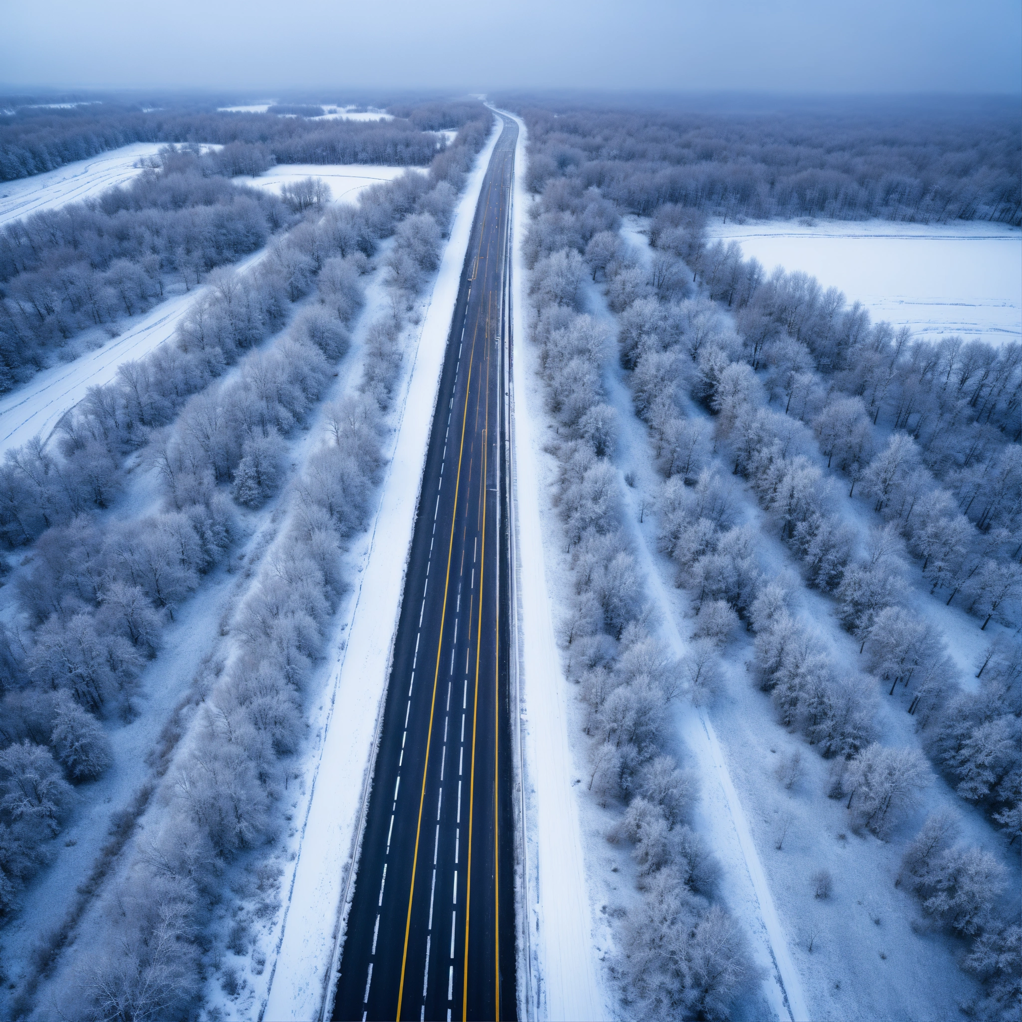 Lexica - Create an image of a blustery winter storm. Show a highway ...