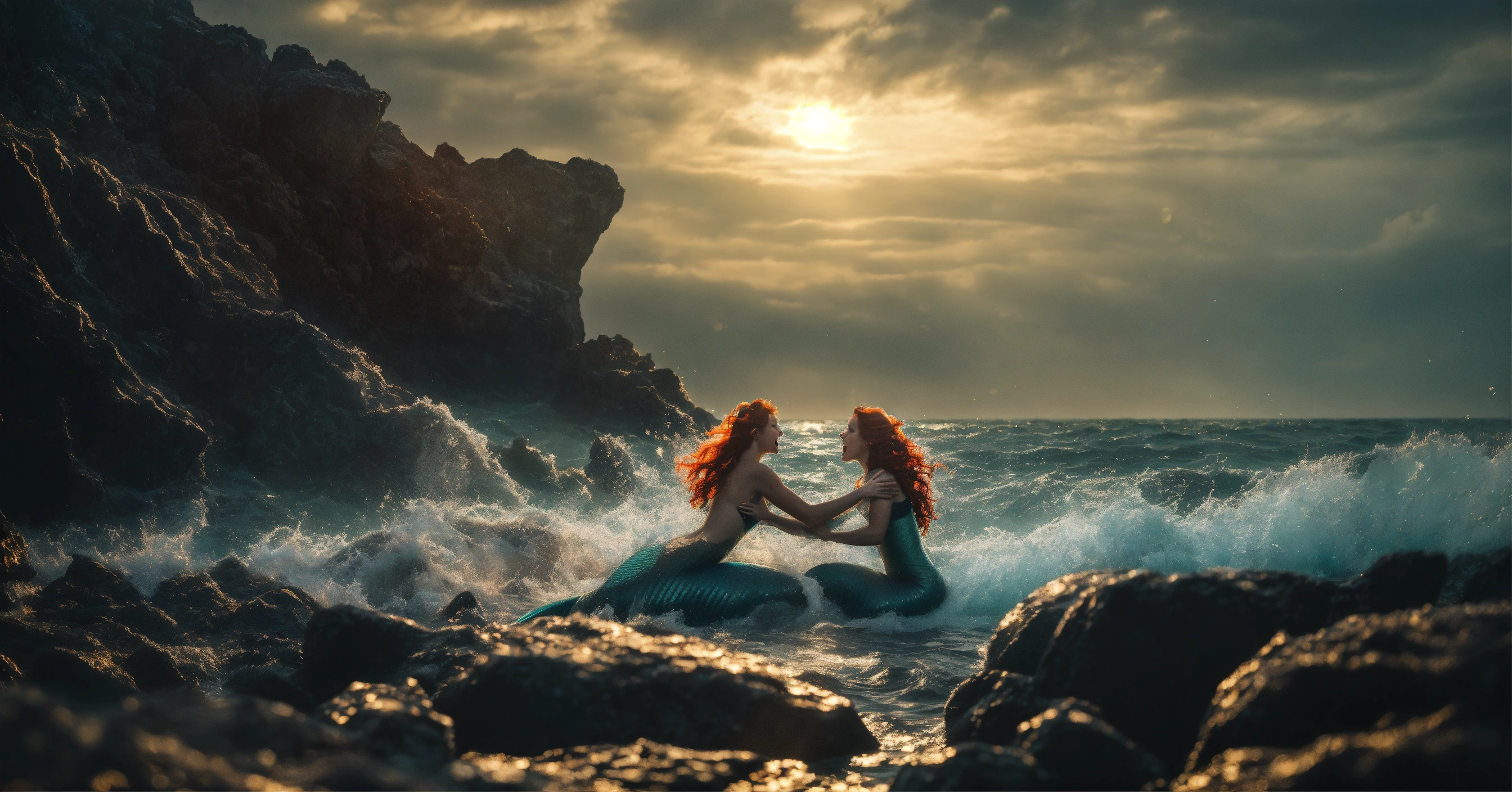 Lexica - Create a 4k detailed photo of two evil (mermaids) fighting ...