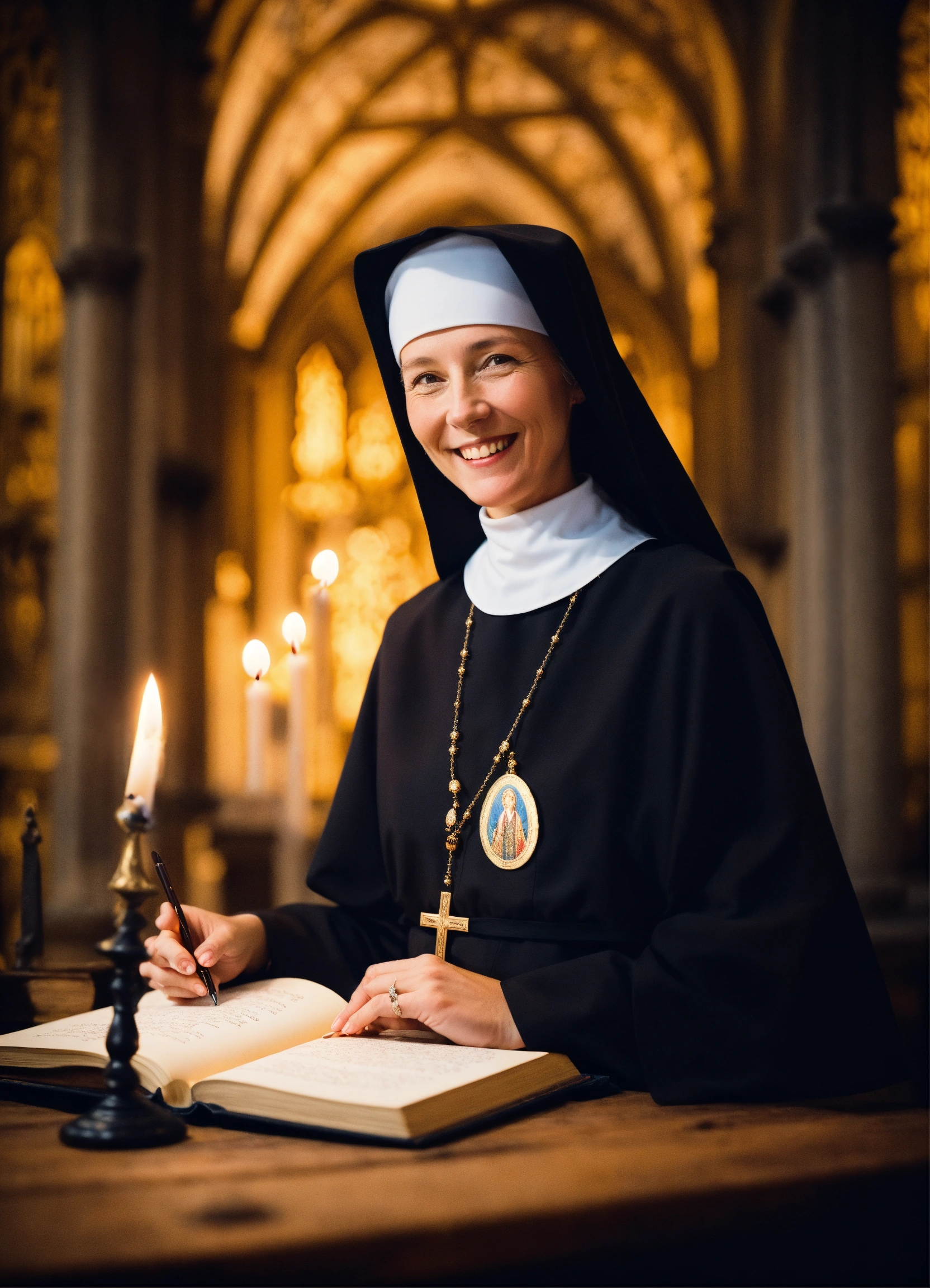 Lexica - Front portrait Photography, a smiling joyous, St. Hildegard ...