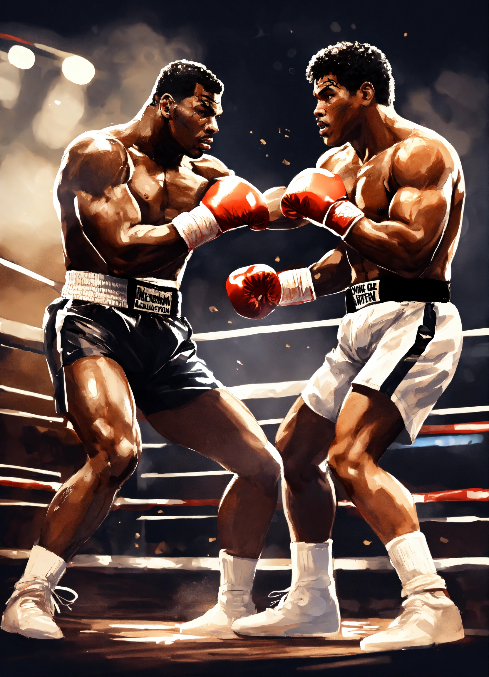 Lexica - Two boxers fighting. ultra define Mike Tyson with black shorts ...