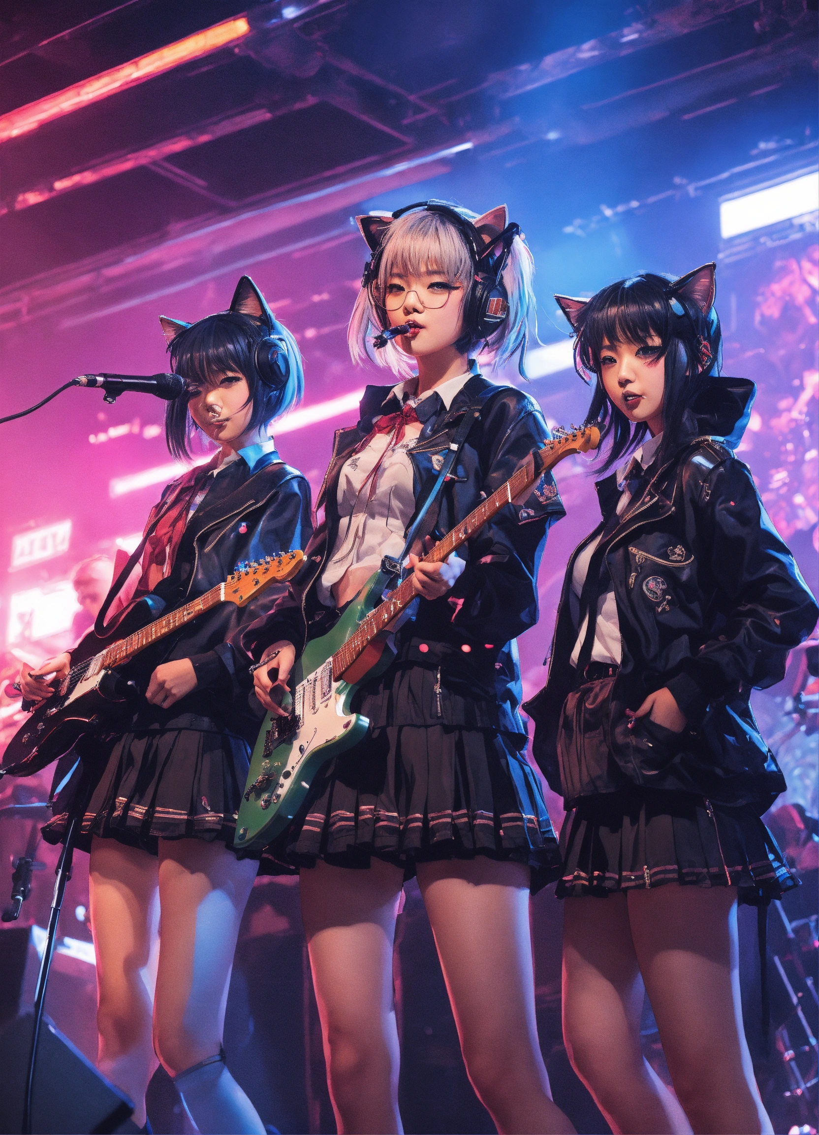 Lexica - Cyberpunk J-pop band with 3 members school girl, cat girls ...