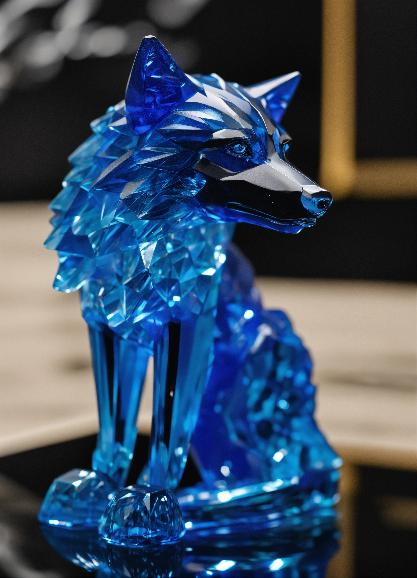 Lexica - Hyper realistic blue opaque sparkling crystal wolf sculpture ...