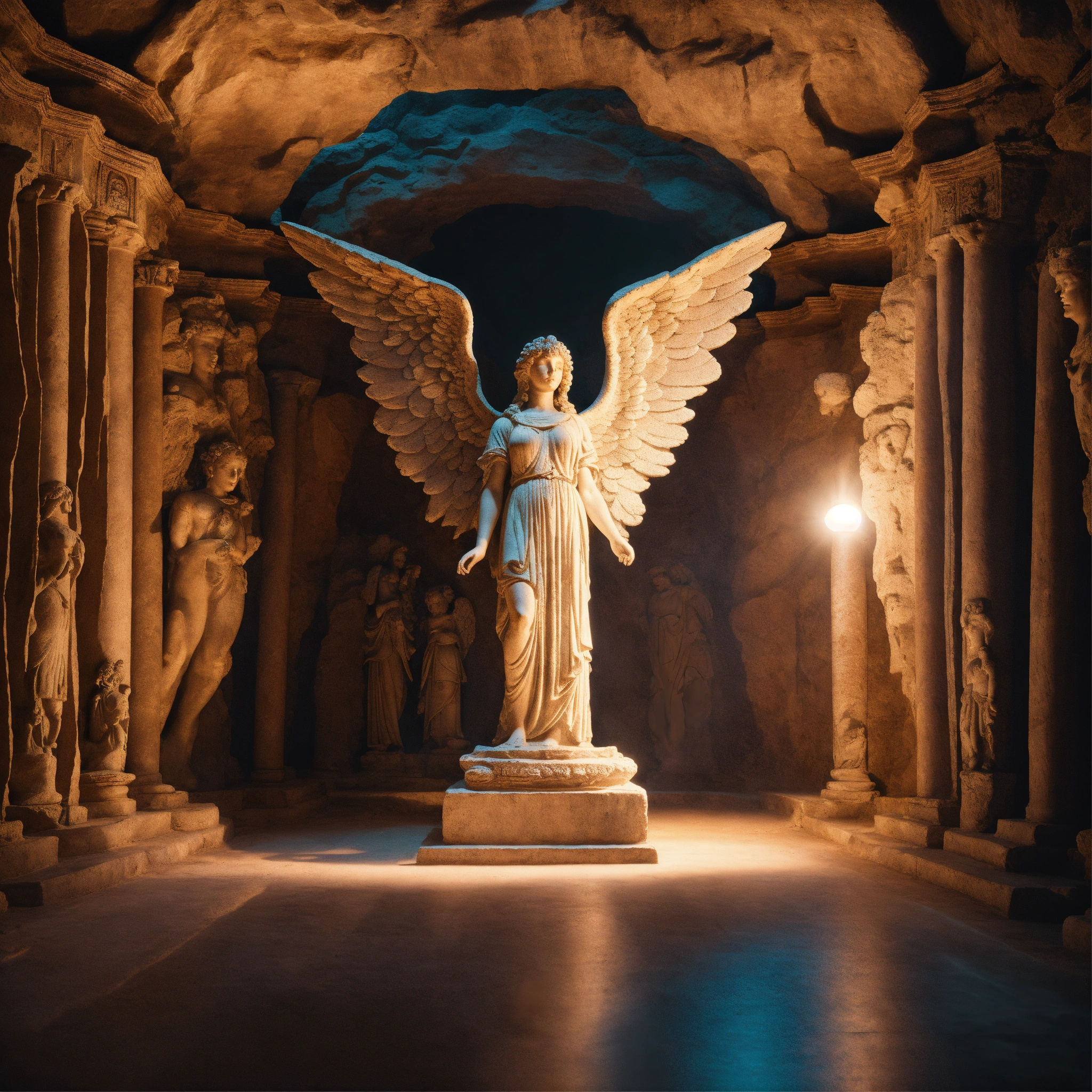 Lexica - Colossal angel statue on the bottom of a deep ornamented ...
