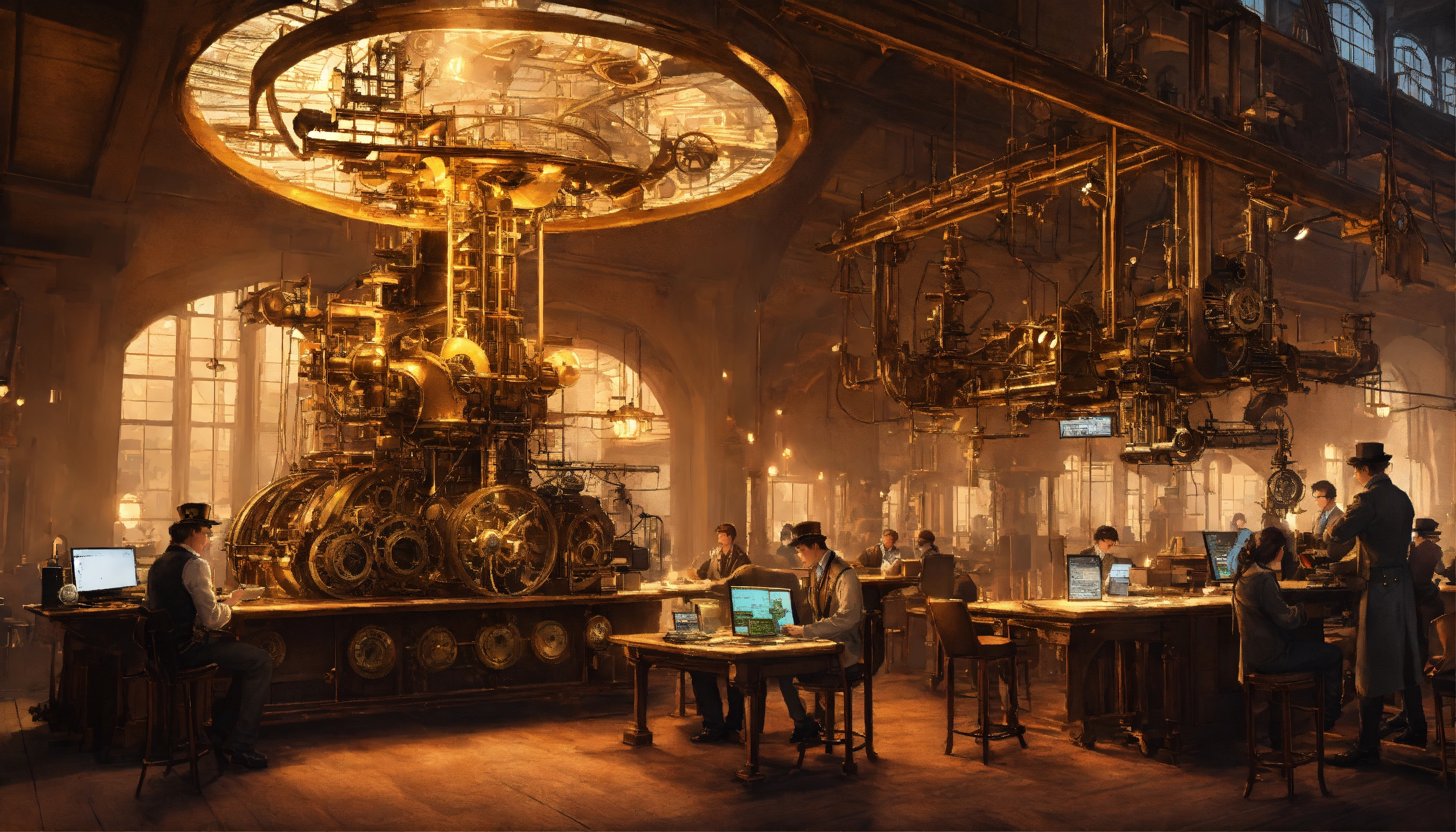 Lexica - In this steampunk-inspired picture, a team of engineers and ...