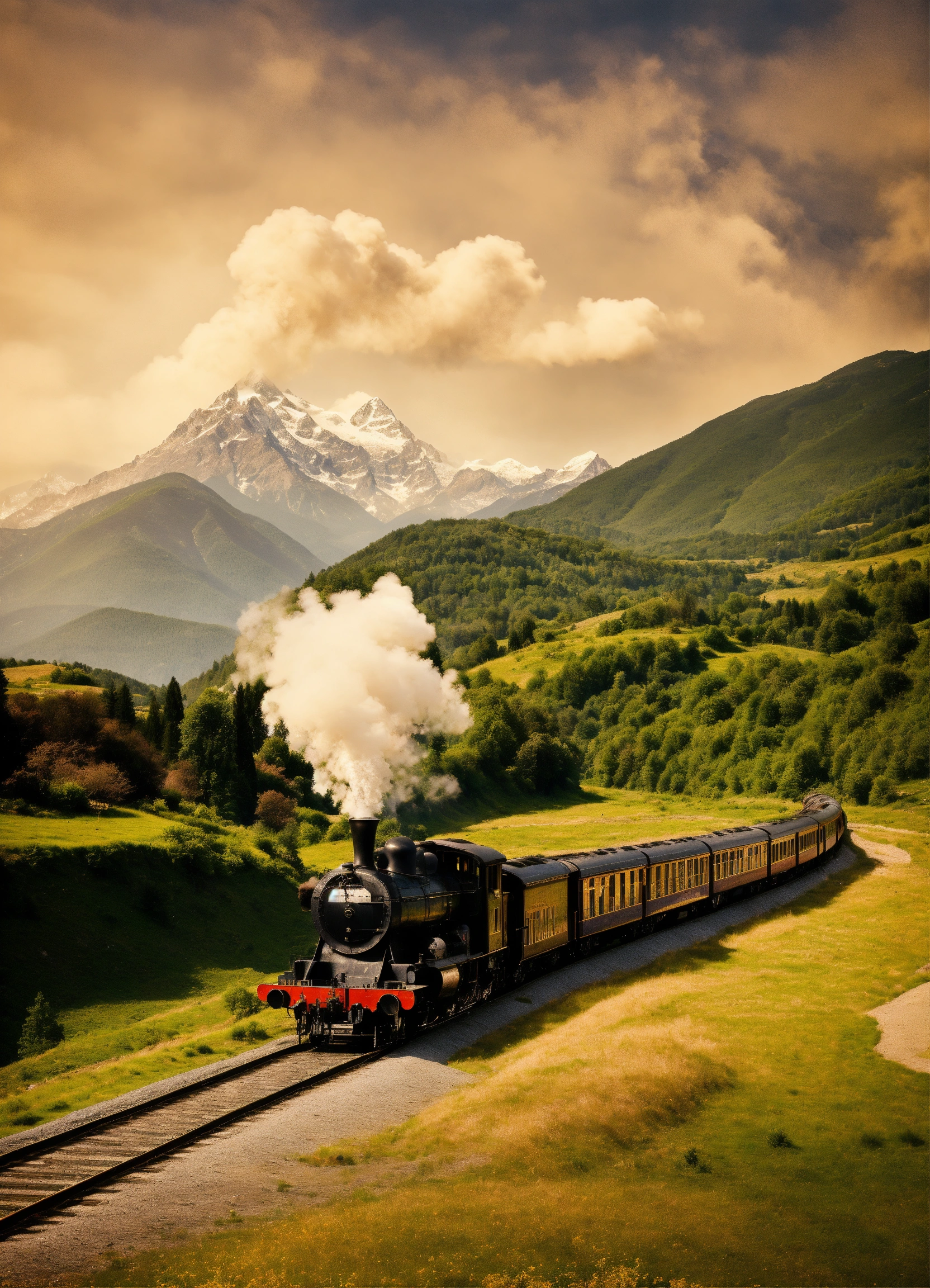 Lexica - The orient express train moving at speed on the track on a ...