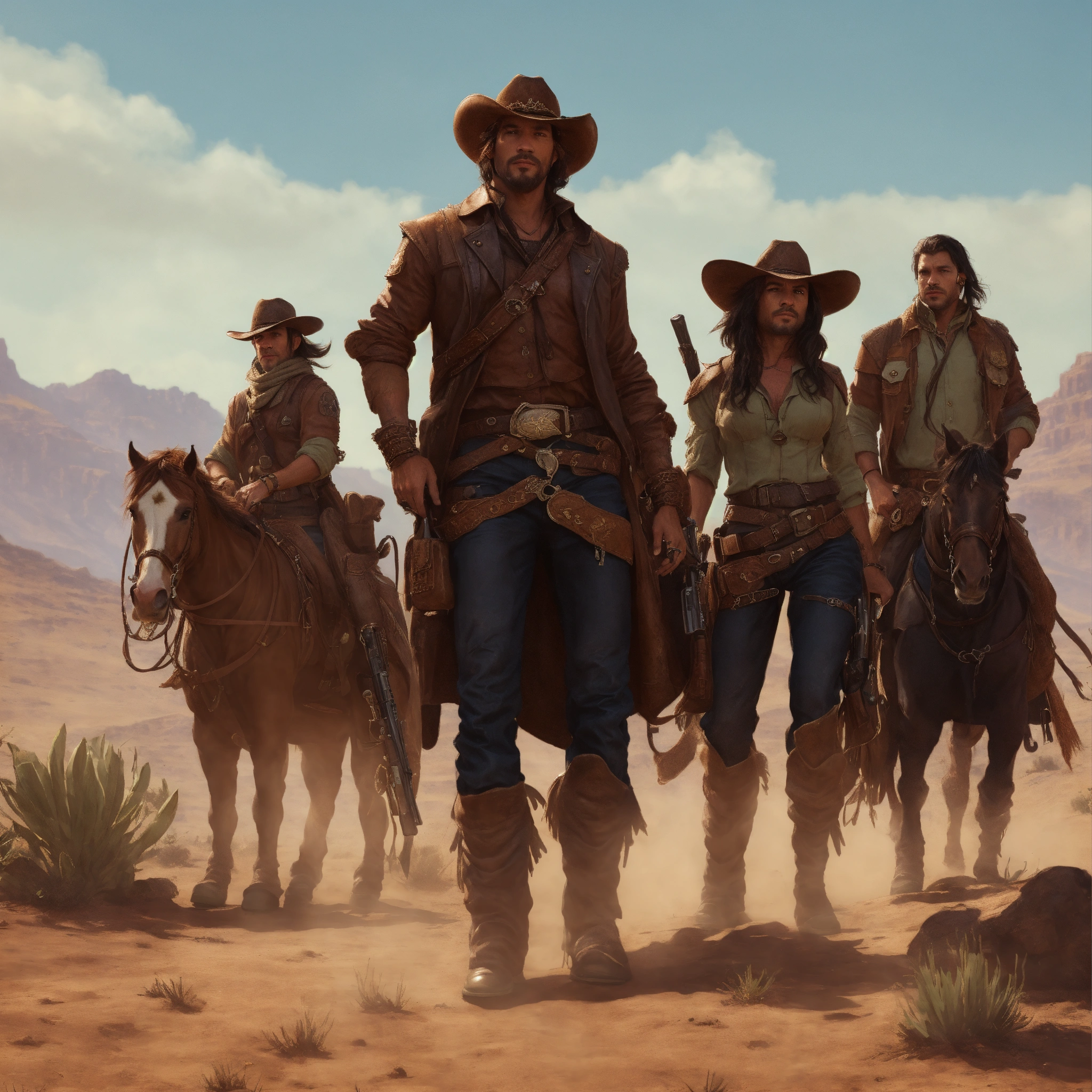 Lexica - Cowboy bounty hunter gang. D&D, fantasy, cinematic.