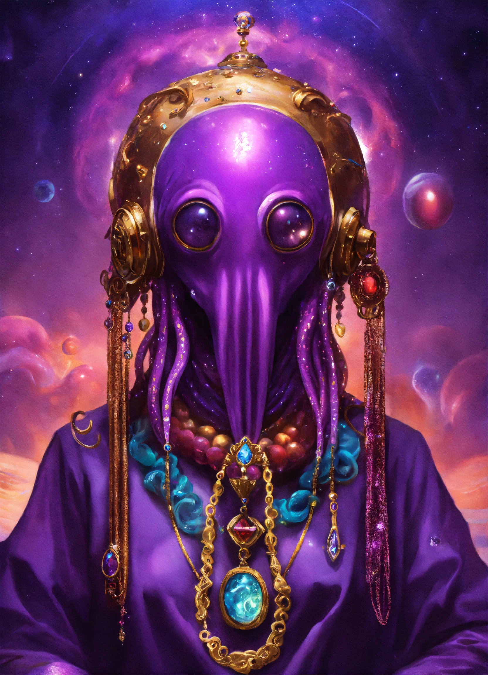 Lexica - Purple psychic space squid with jewelry