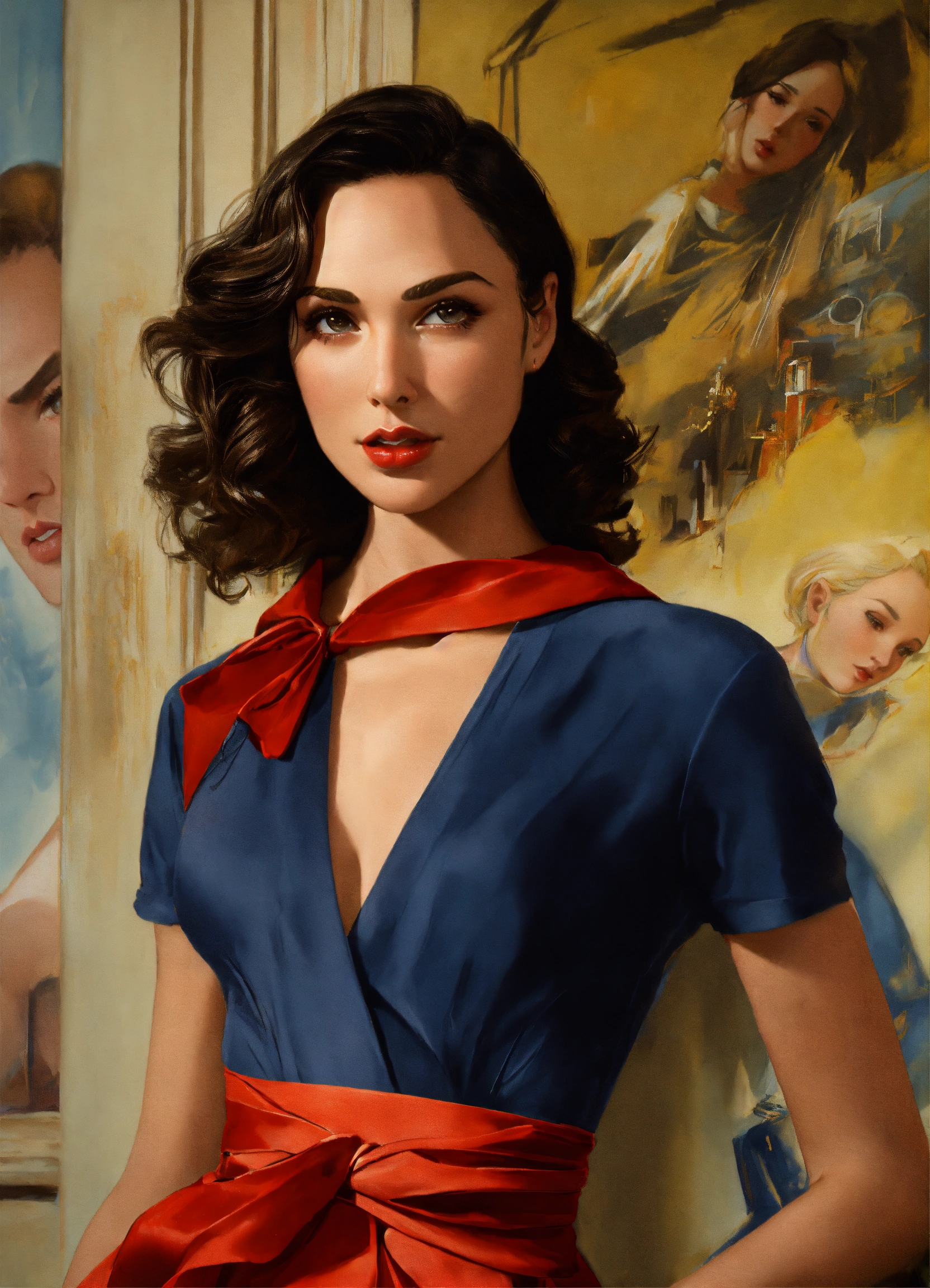 Lexica - Gal gadot, medium shot, beautiful, bik.ini Gil elvgren