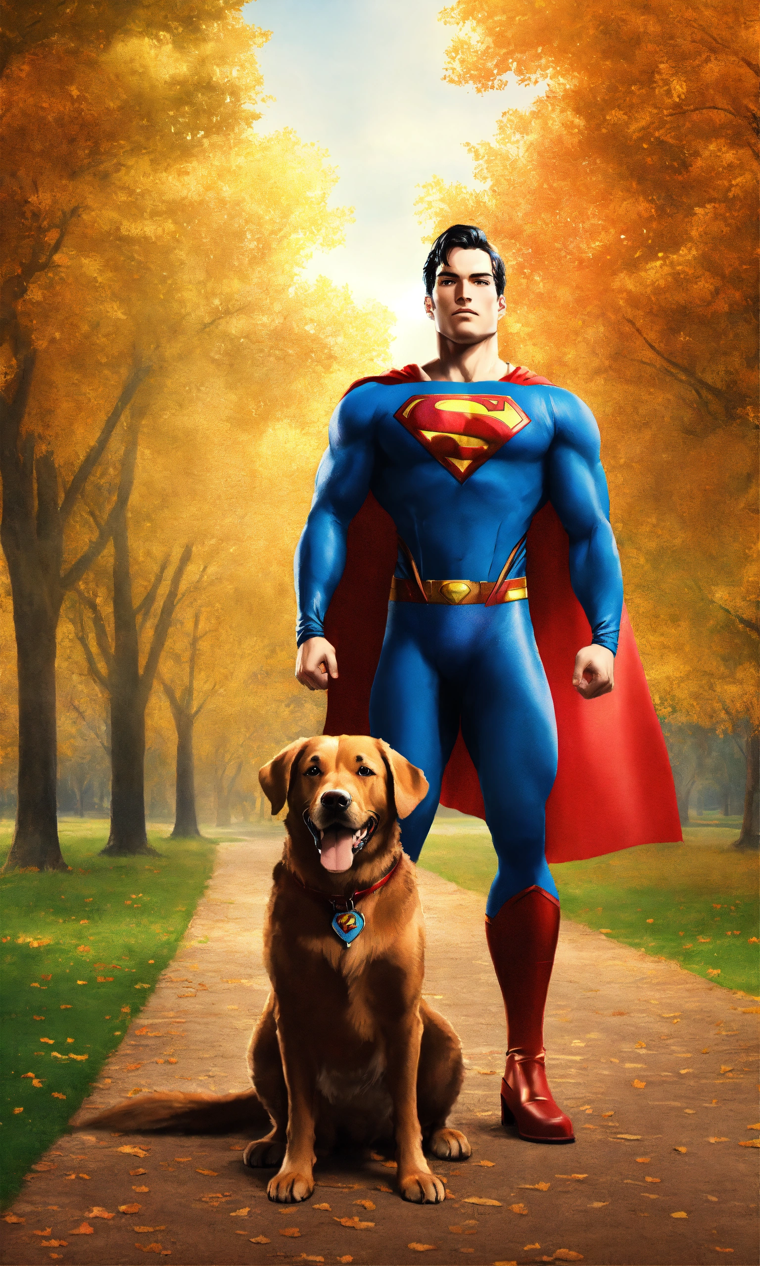 Lexica - Superman with his dog in the park, 2D render, full-body view ...